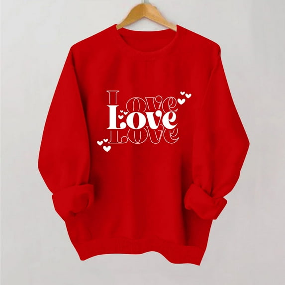 Cute Heart Print Pullover Hoodie Valentine's Gift Idea for Her Deep Red ...