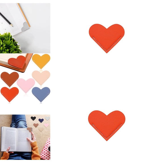 Cute Heart-Shaped PU Leather Bookmarks Fashionable Corner Page Markers ...