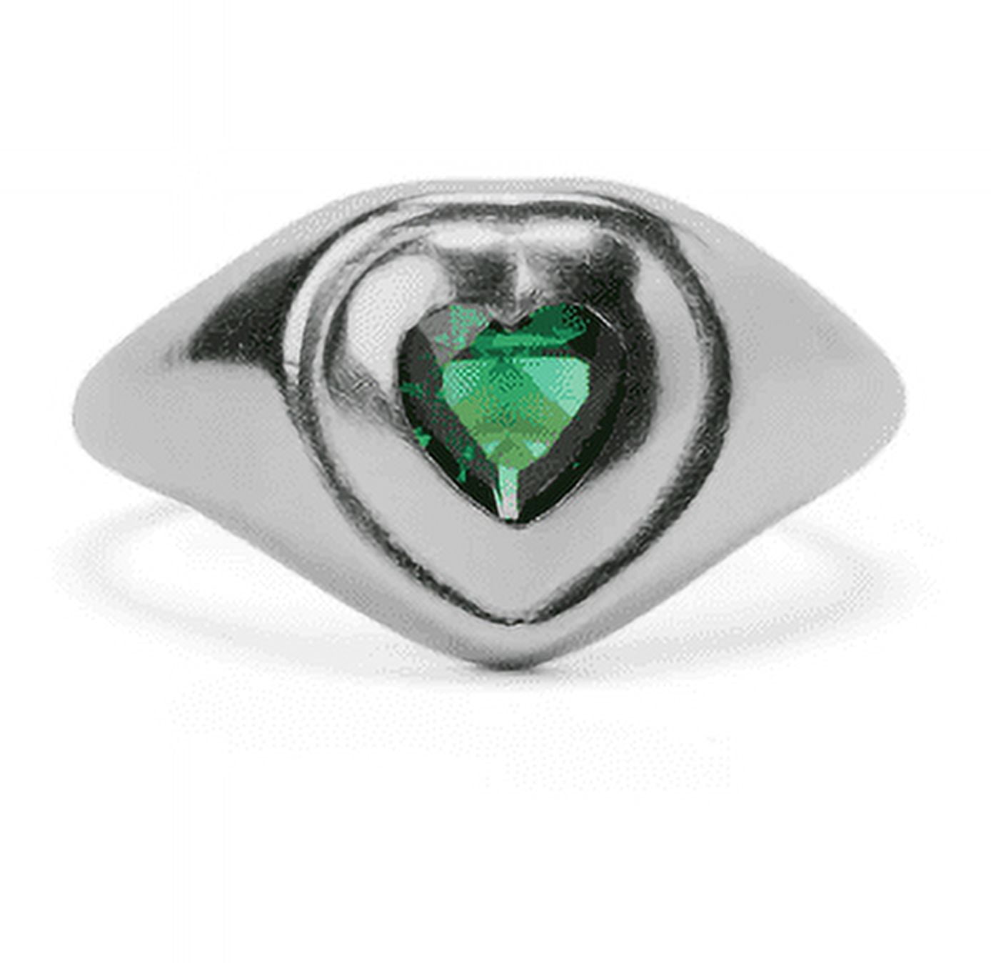 Bella by Thorne Cute Heart Signet Adult Ring, Silver/Emerald- 7 ...