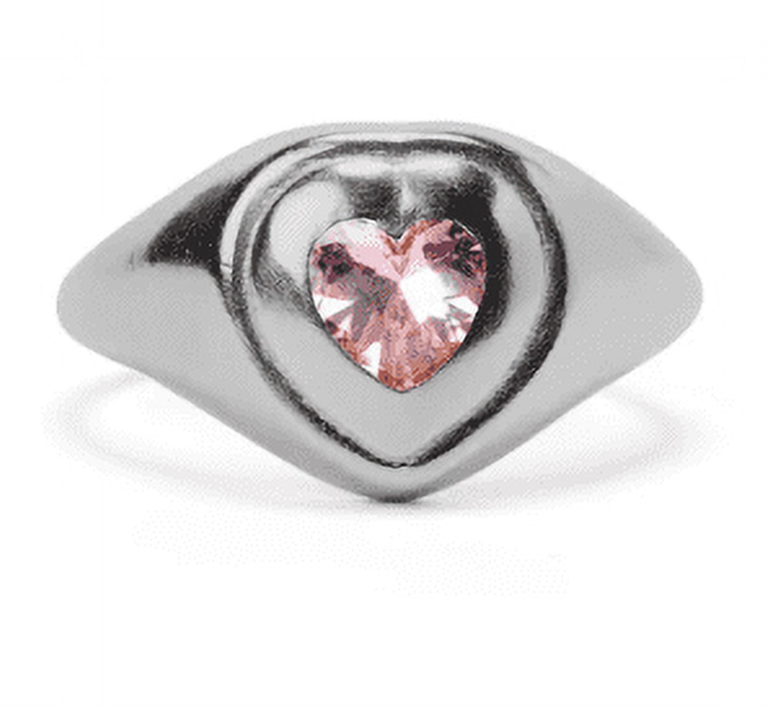 Bella by Thorne Cute Heart Signet Adult Ring, Silver/Pink- 9, (Unisex ...
