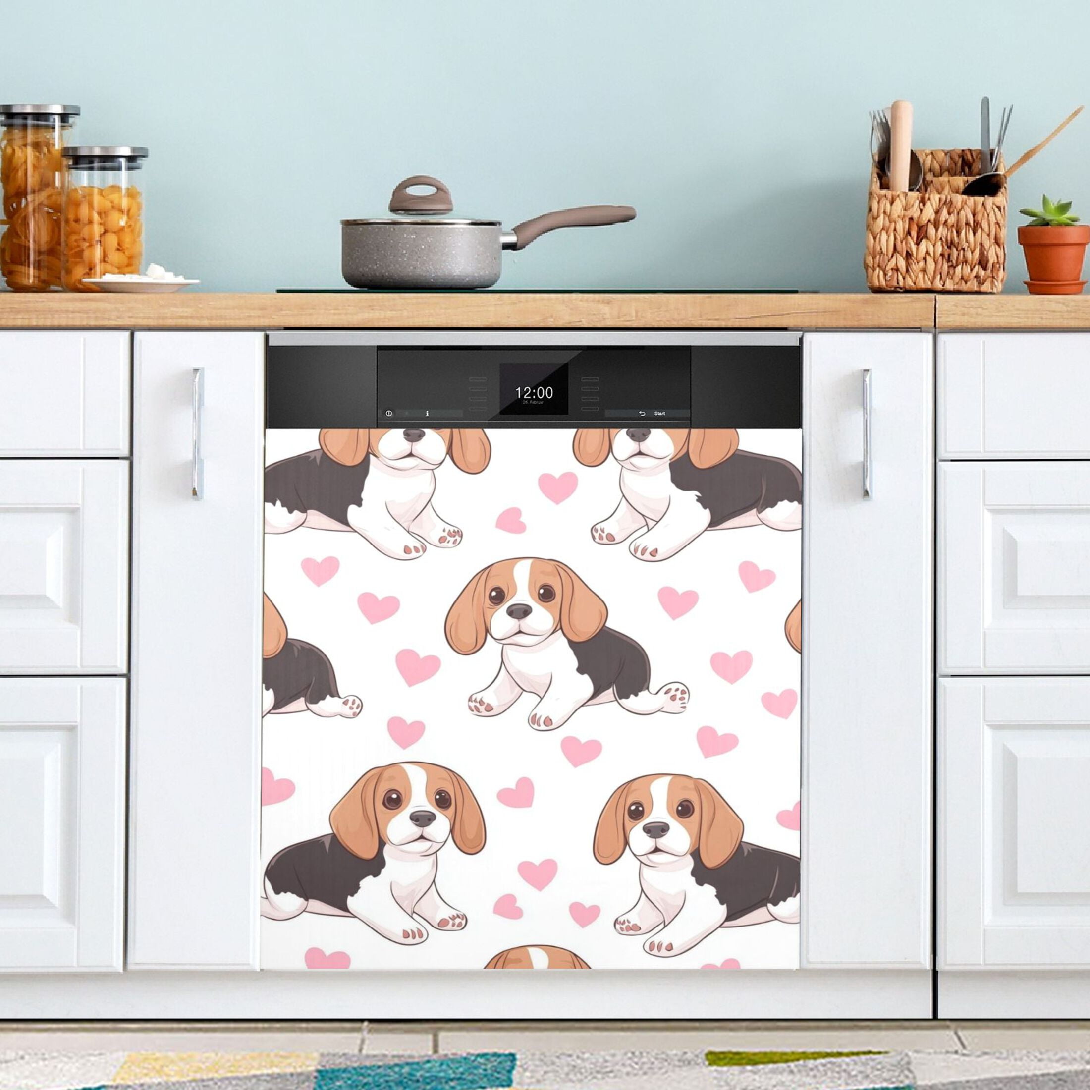 Cute Hearts Beagle Dogs Valentine Dishwasher Magnet Refrigerator ...