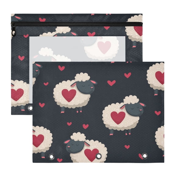 Cute Hearts Sheep Valentine Theme 3-Ring Binder Pocket with Zipper ...