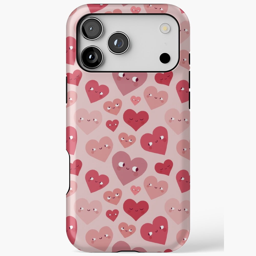 Cute Hearts Valentines Pink Pattern iPhone Case 11 to 17 Pro Max ...