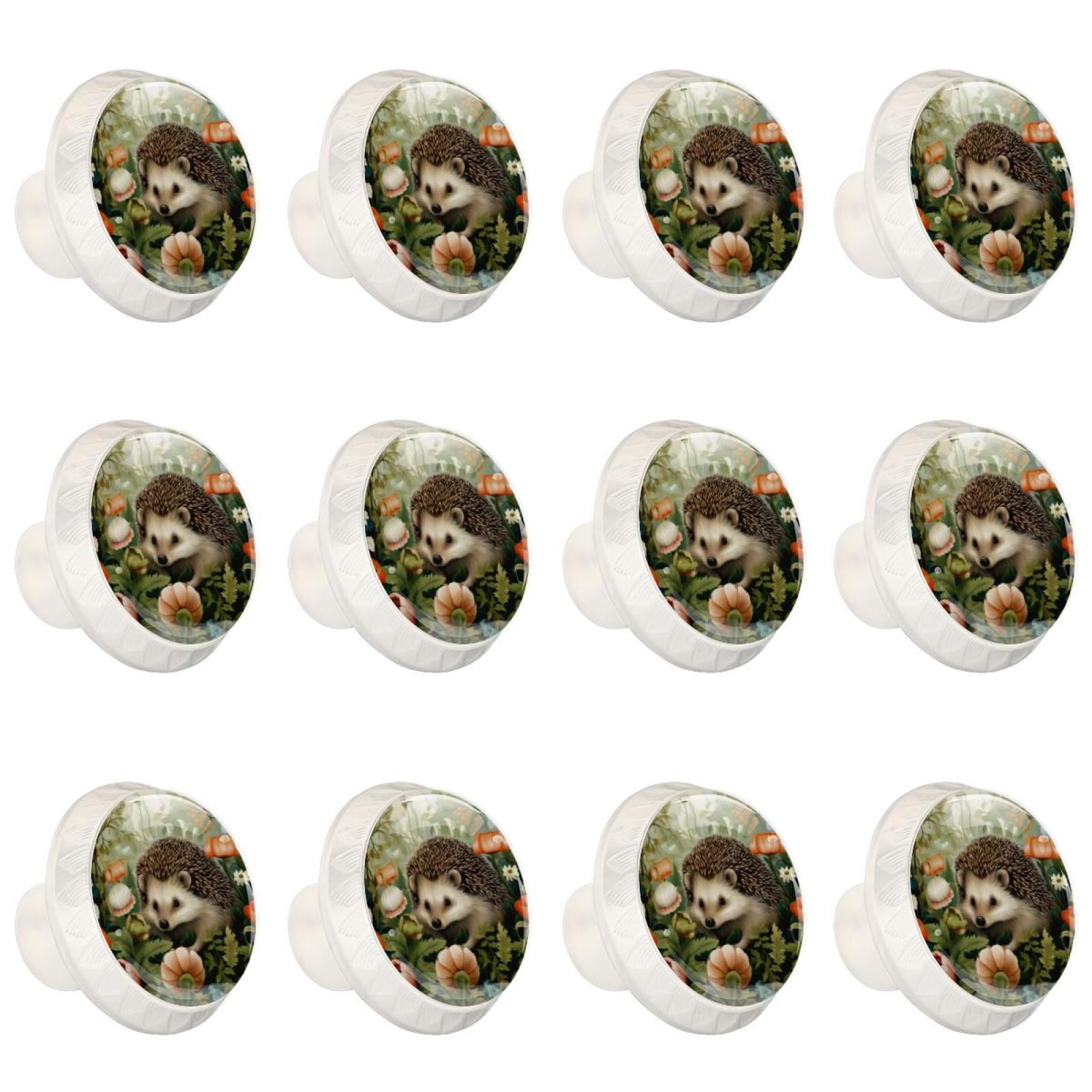 Cute Hedgehog Animals 12 Pcs White Round Drawer Pulls with Screws,ABS and Glass Cabinet Handles ...