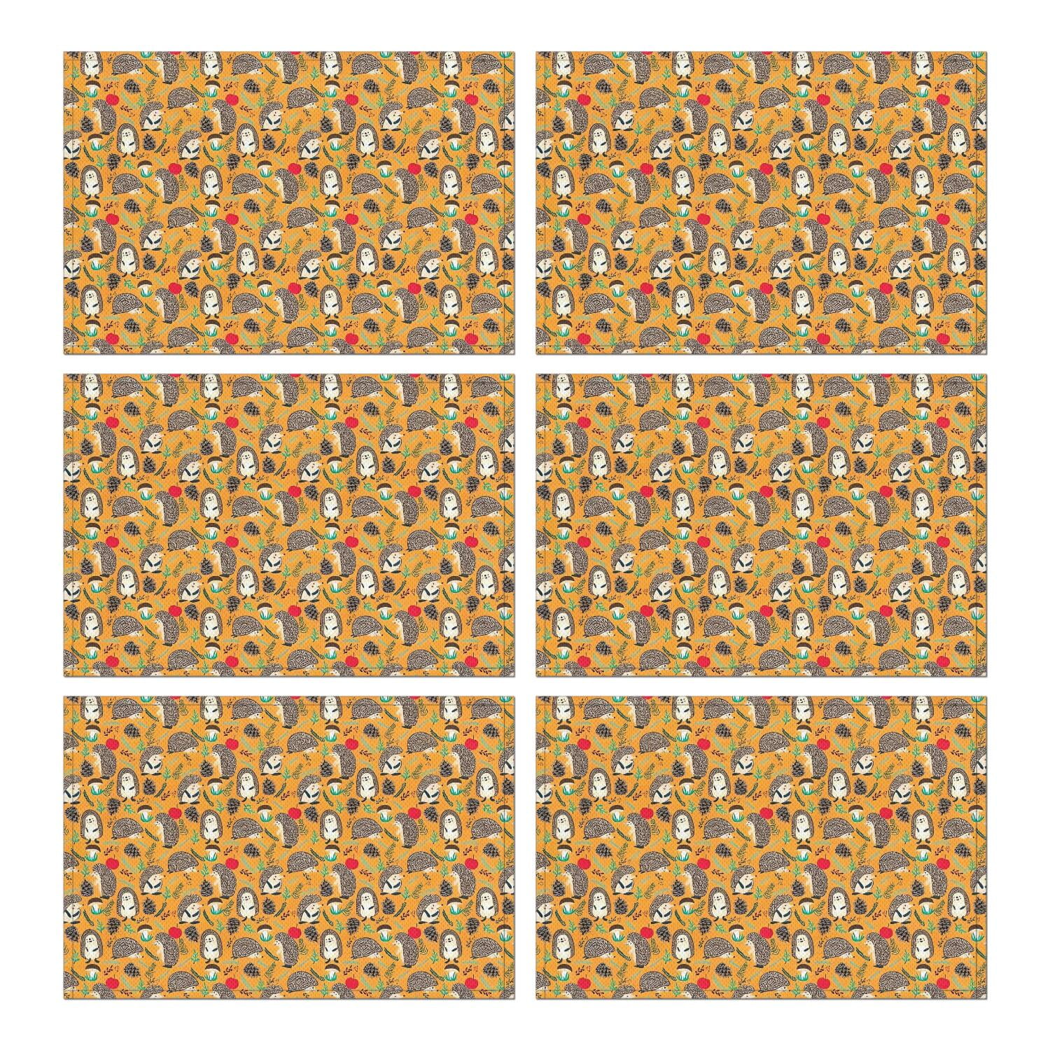Cute Hedgehog Apple Mushroom Summer Placemats Table Placemats Set Of 6 ...