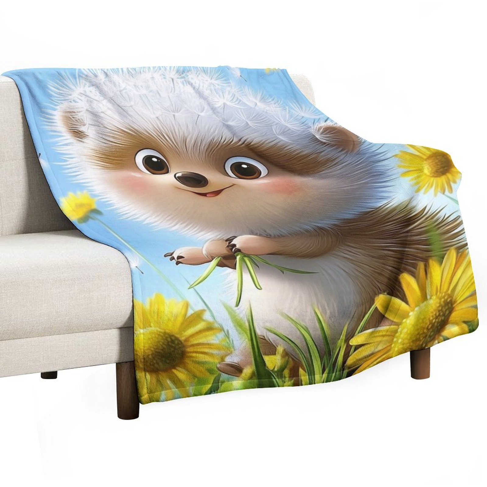 Cute Hedgehog Dandelion Flowers Blanket for Bed Throw Blanket for Women ...