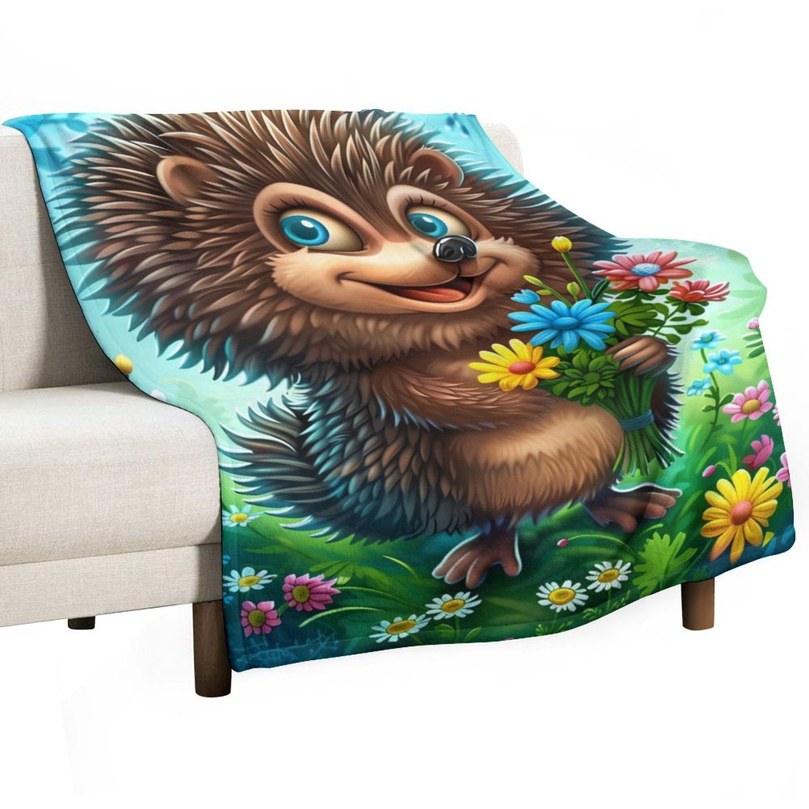 Cute Hedgehog Floral Bouquet Soft Print Blanket Throw Blankets Warm ...