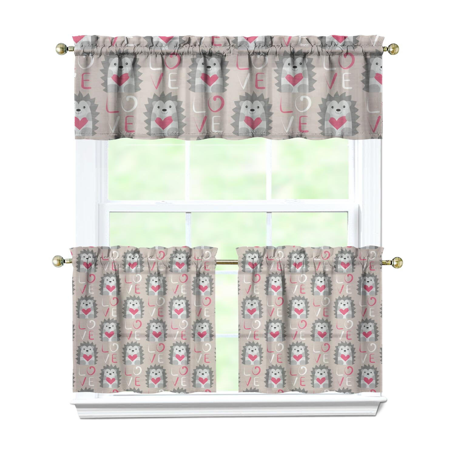Cute Hedgehog Forest Kitchen Curtains – Kawaii Cartoon Watercolor Style ...