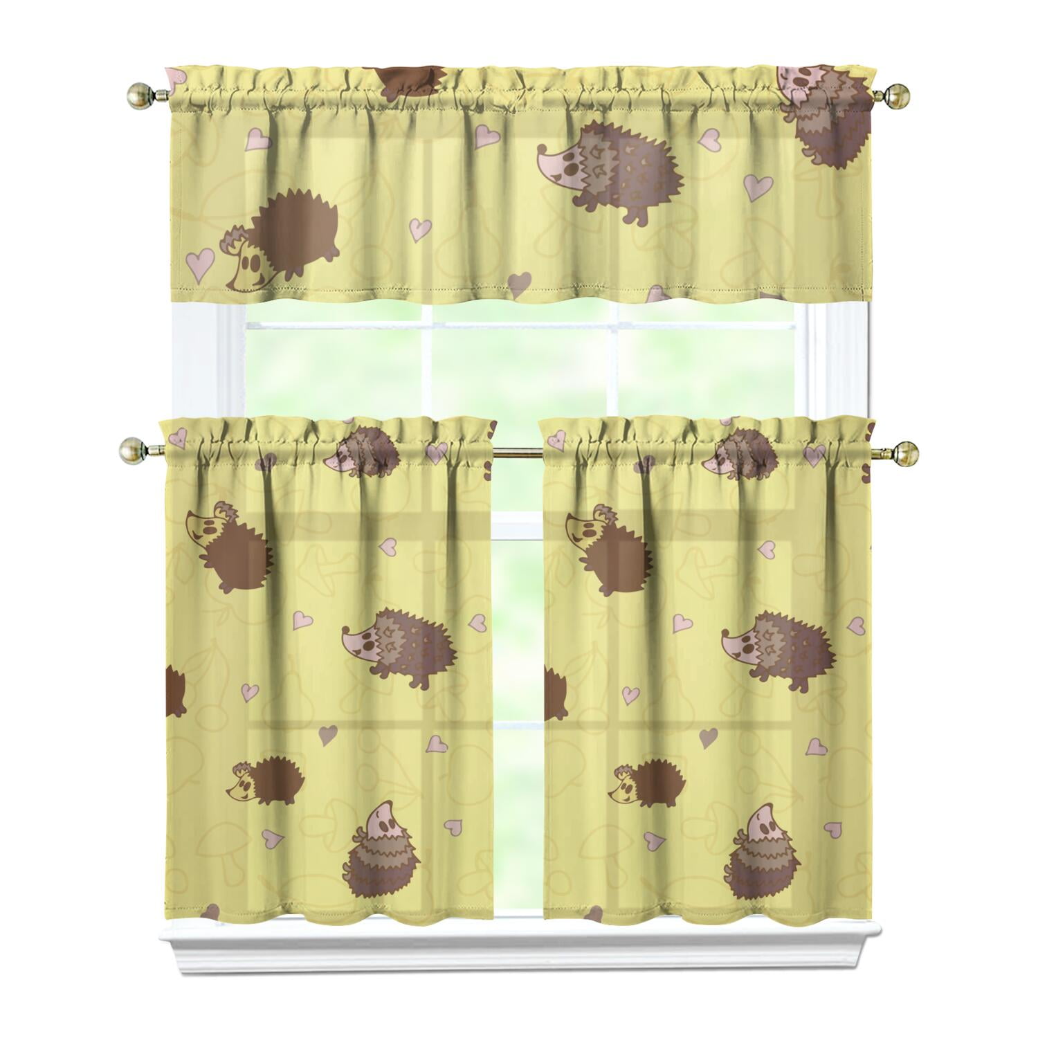 Cute Hedgehog Forest Kitchen Curtains – Kawaii Cartoon Watercolor Style ...