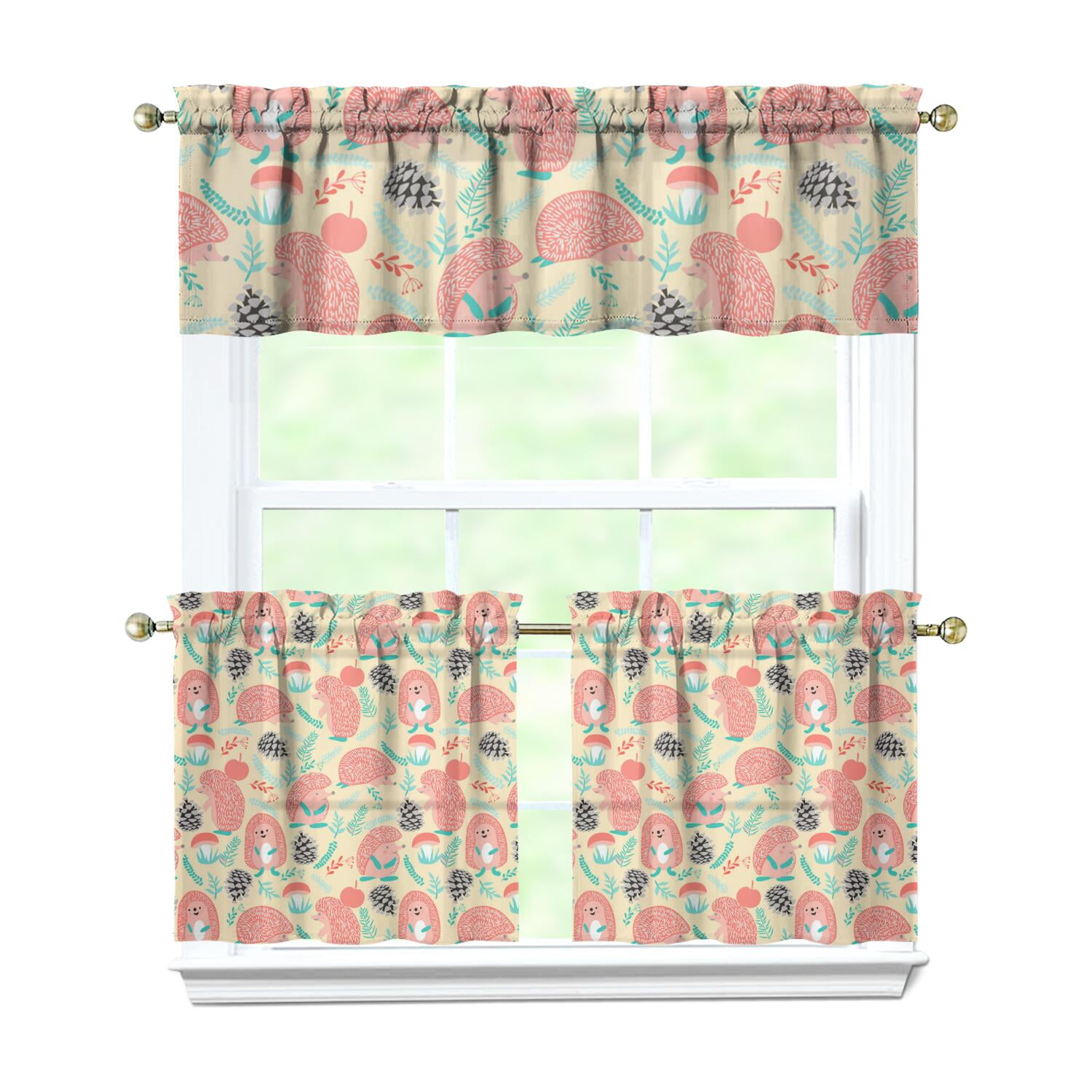 Cute Hedgehog Forest Kitchen Curtains – Kawaii Cartoon Watercolor Style ...