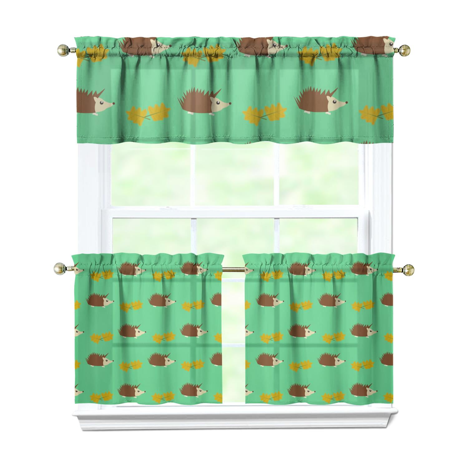 Cute Hedgehog Forest Kitchen Curtains – Kawaii Cartoon Watercolor Style ...