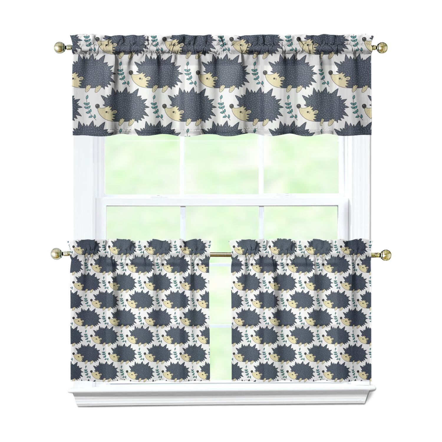 Cute Hedgehog Forest Kitchen Curtains – Kawaii Cartoon Watercolor Style ...