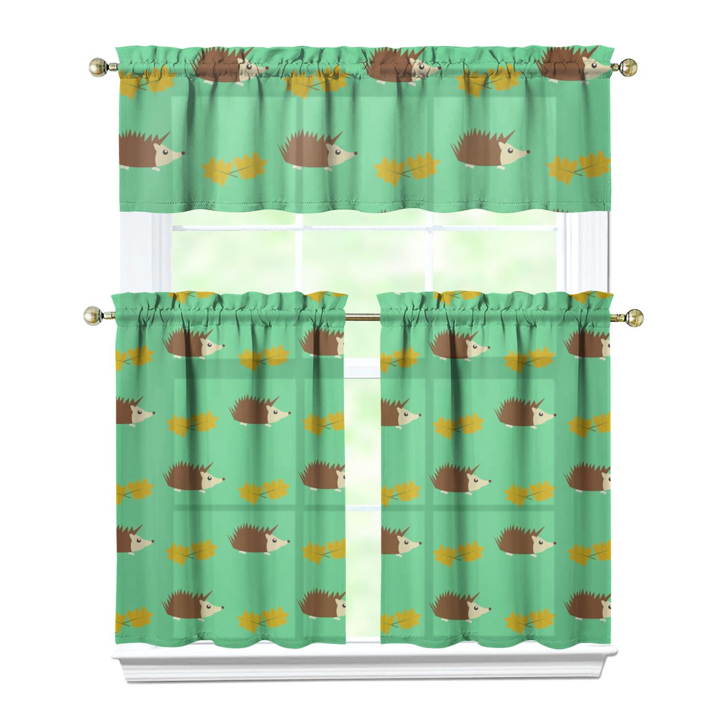 Cute Hedgehog Forest Kitchen Curtains – Kawaii Cartoon Watercolor Style ...