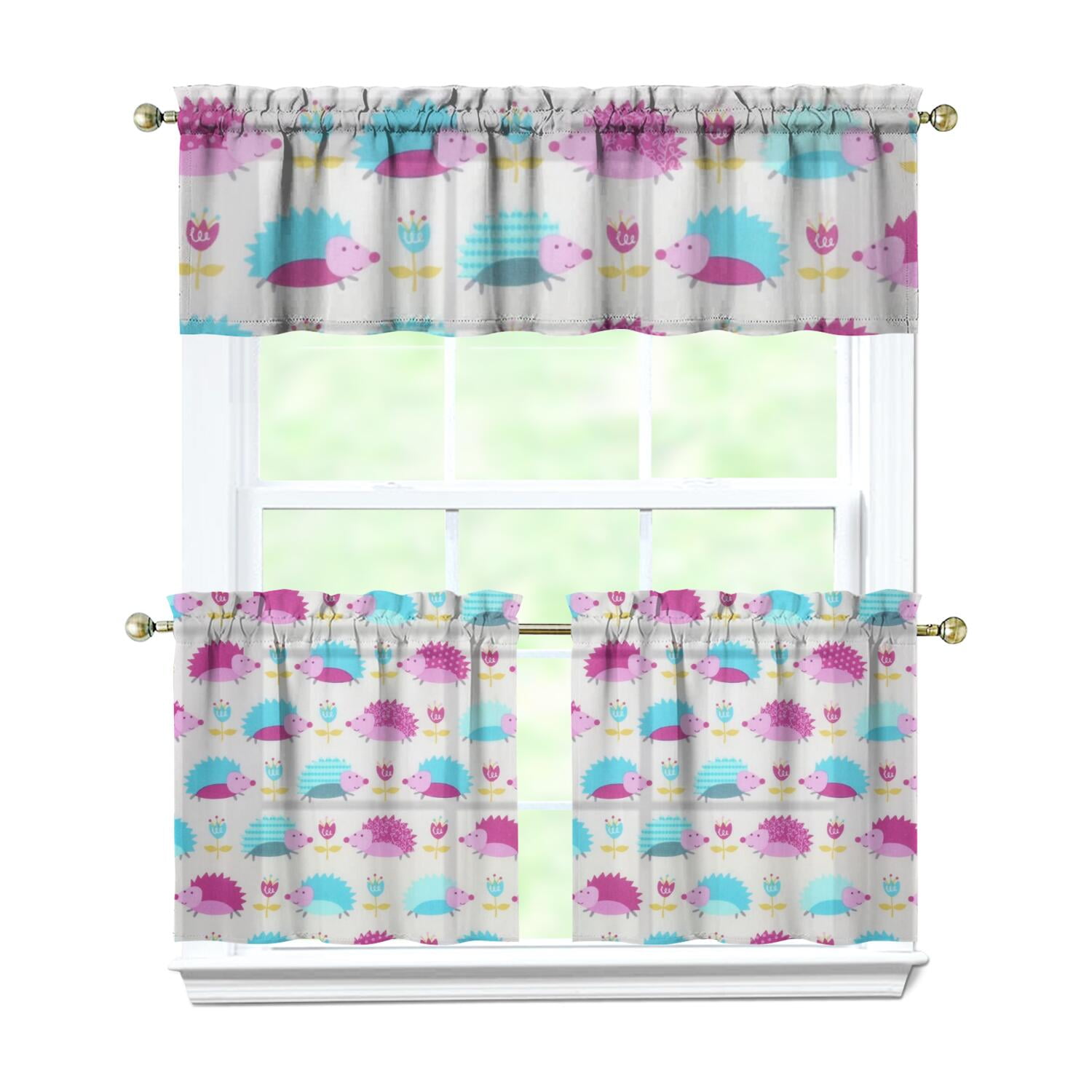 Cute Hedgehog Forest Kitchen Curtains – Kawaii Cartoon Watercolor Style ...