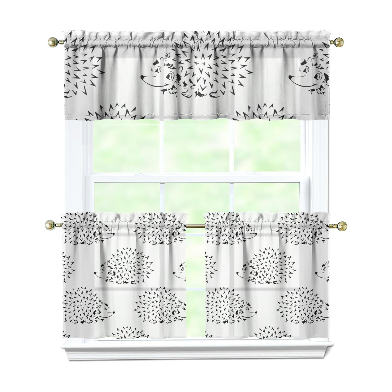 Cute Hedgehog Forest Kitchen Curtains – Kawaii Cartoon Watercolor Style ...
