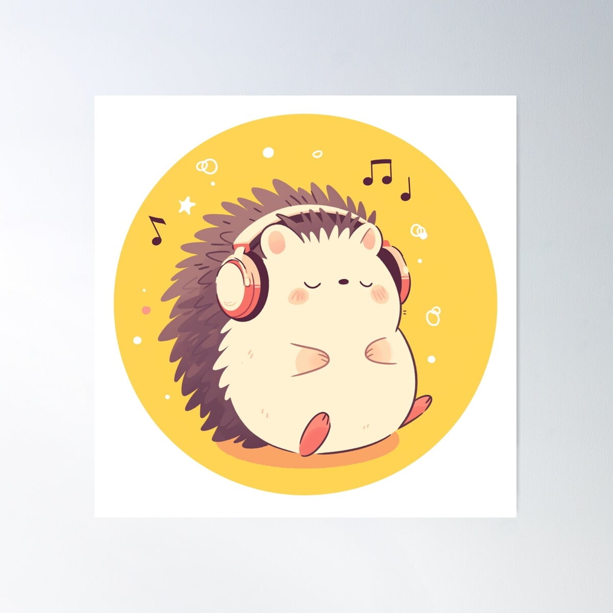 Cute Hedgehog Listening To Music Loving Hedgehog Animal Poster Wall Art ...