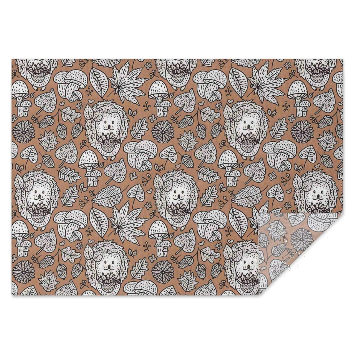 Cute Hedgehog Mushroom Leaves Pattern Rectangle Tablecloth 60"x84 ...