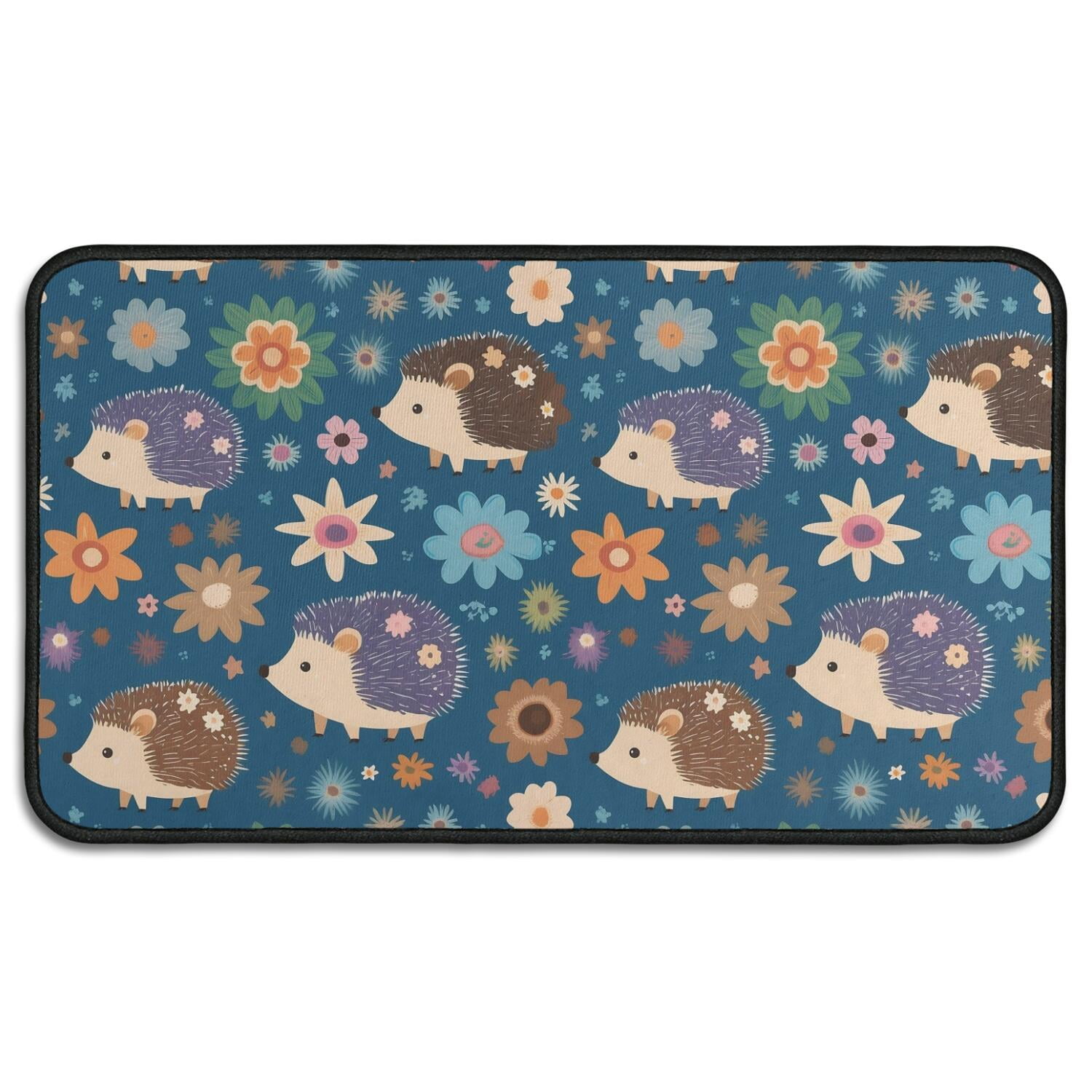 Cute Hedgehog Pattern with Pioneer Flower Door Rugs,Washable Non Slip ...