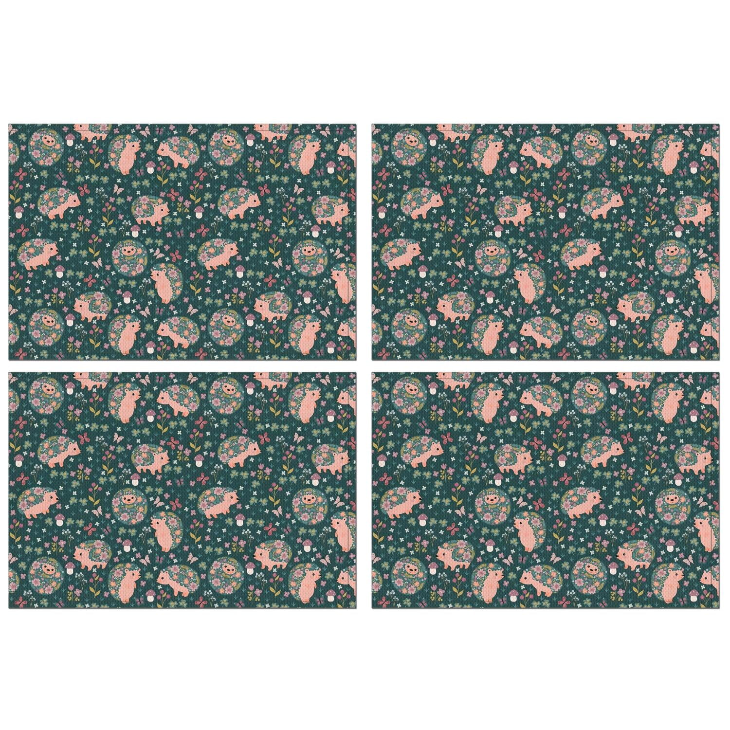 Cute Hedgehog Pattern with Pioneer Flower Summer Placemats Table ...