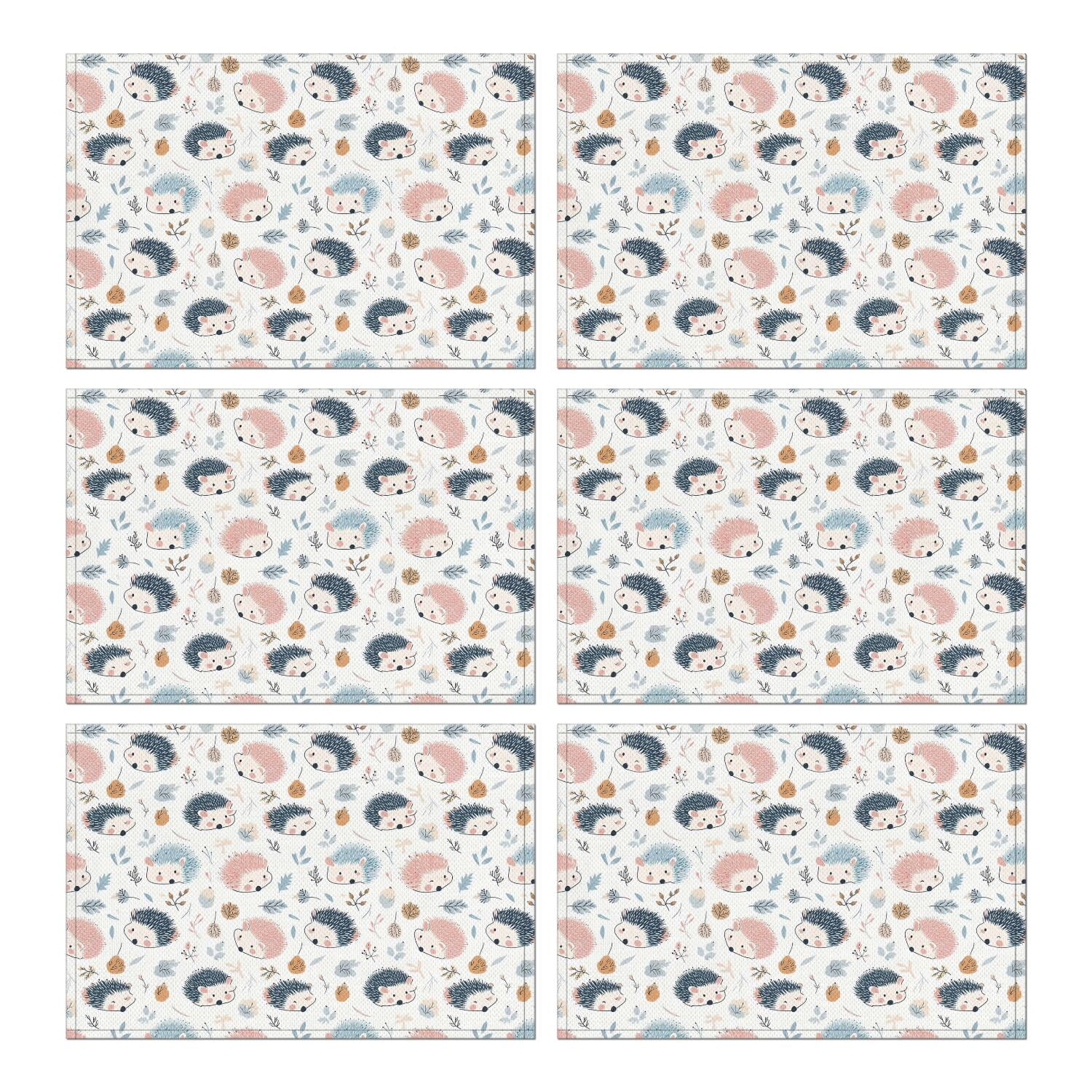 Cute Hedgehog Pattern Summer Placemats Table Placemats Set Of 6-Linen ...