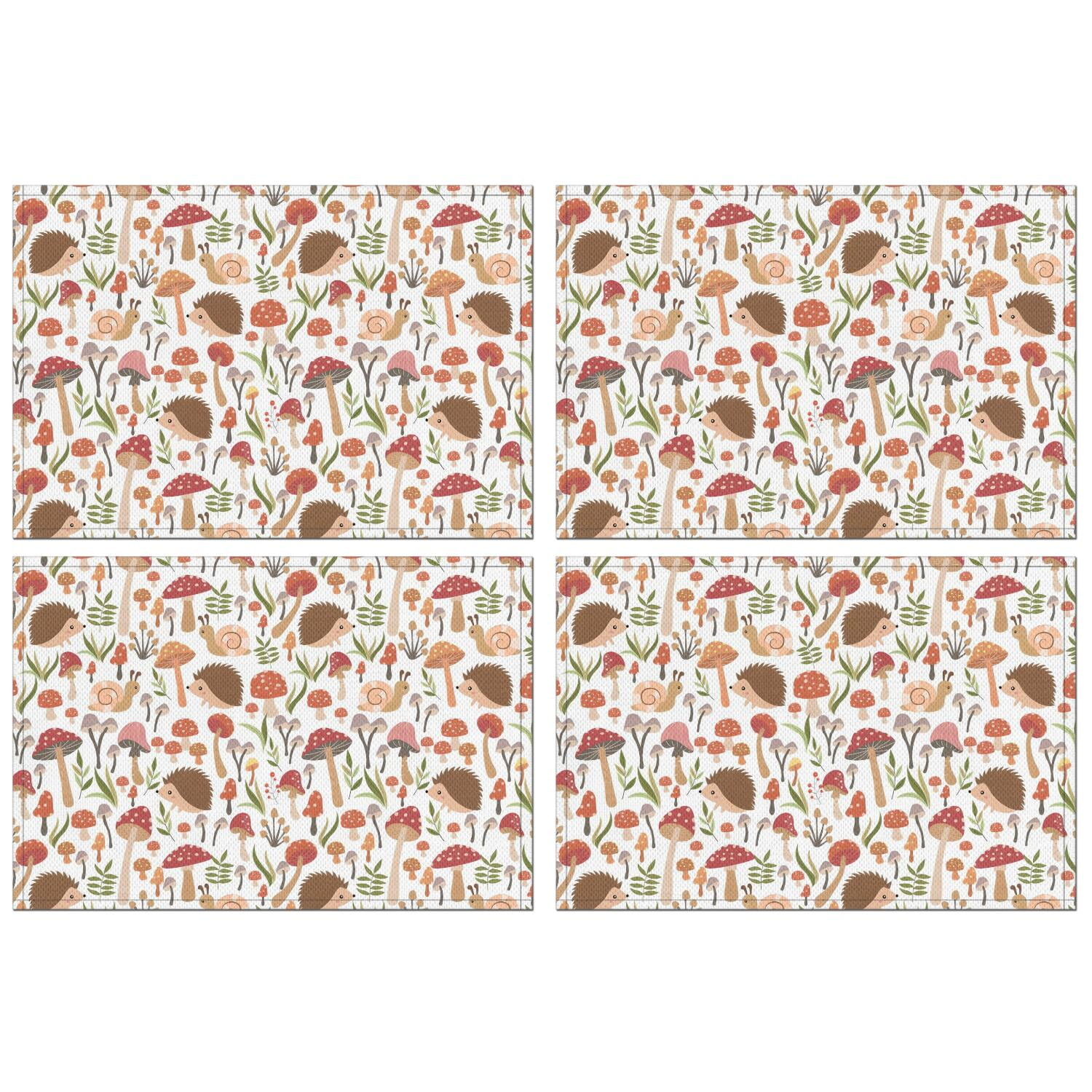 Cute Hedgehog and Mushroom Summer Placemats Table Placemats Set Of 4 ...