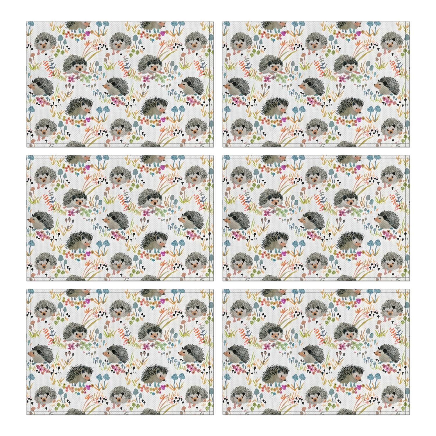 Cute Hedgehog and Mushroom Summer Placemats Table Placemats Set Of 6 ...