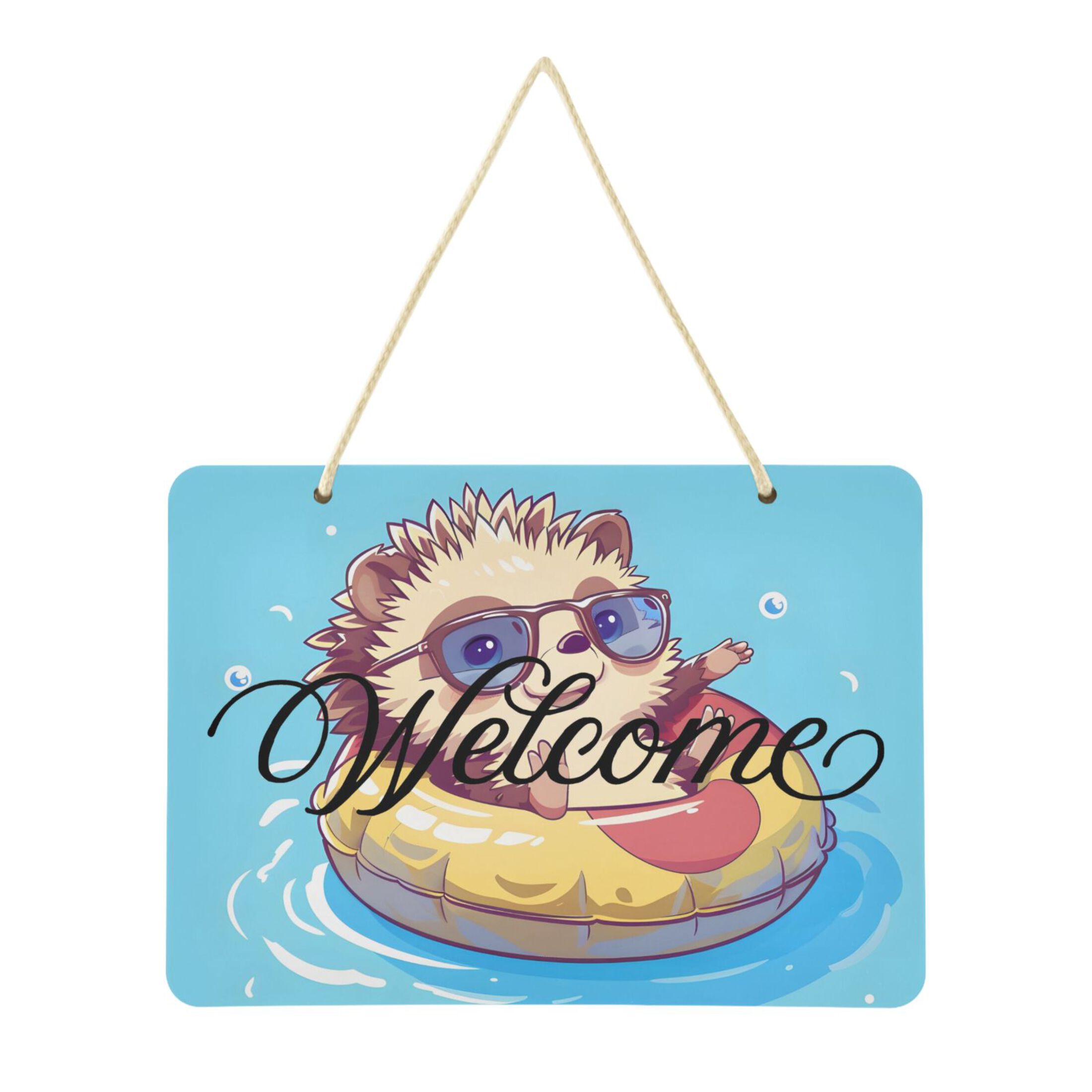 Cute Hedgehog on Sea Welcome Sign Front Door PVC 14x10 inch Hanger ...