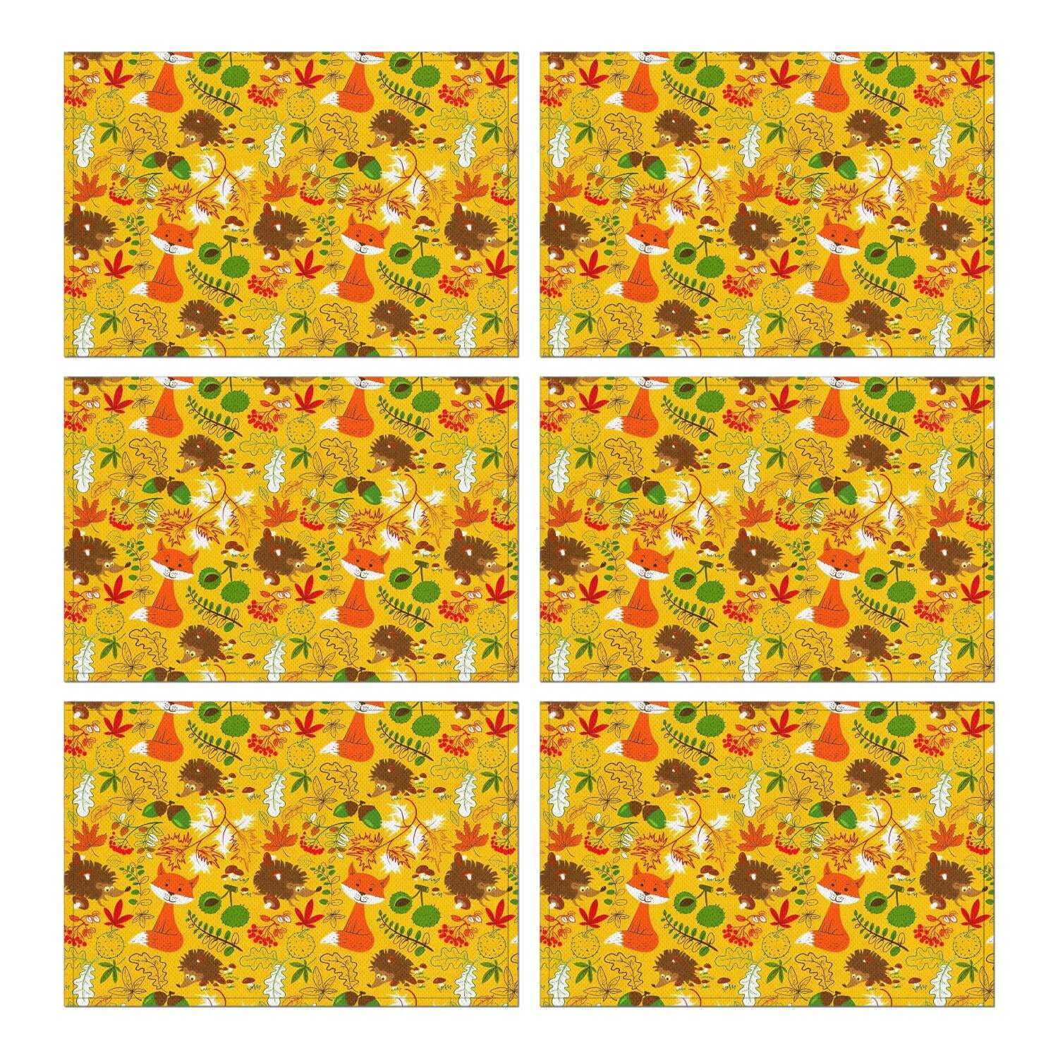 Cute Hedgehogs Animals Pattern Summer Placemats Table Placemats Set Of ...