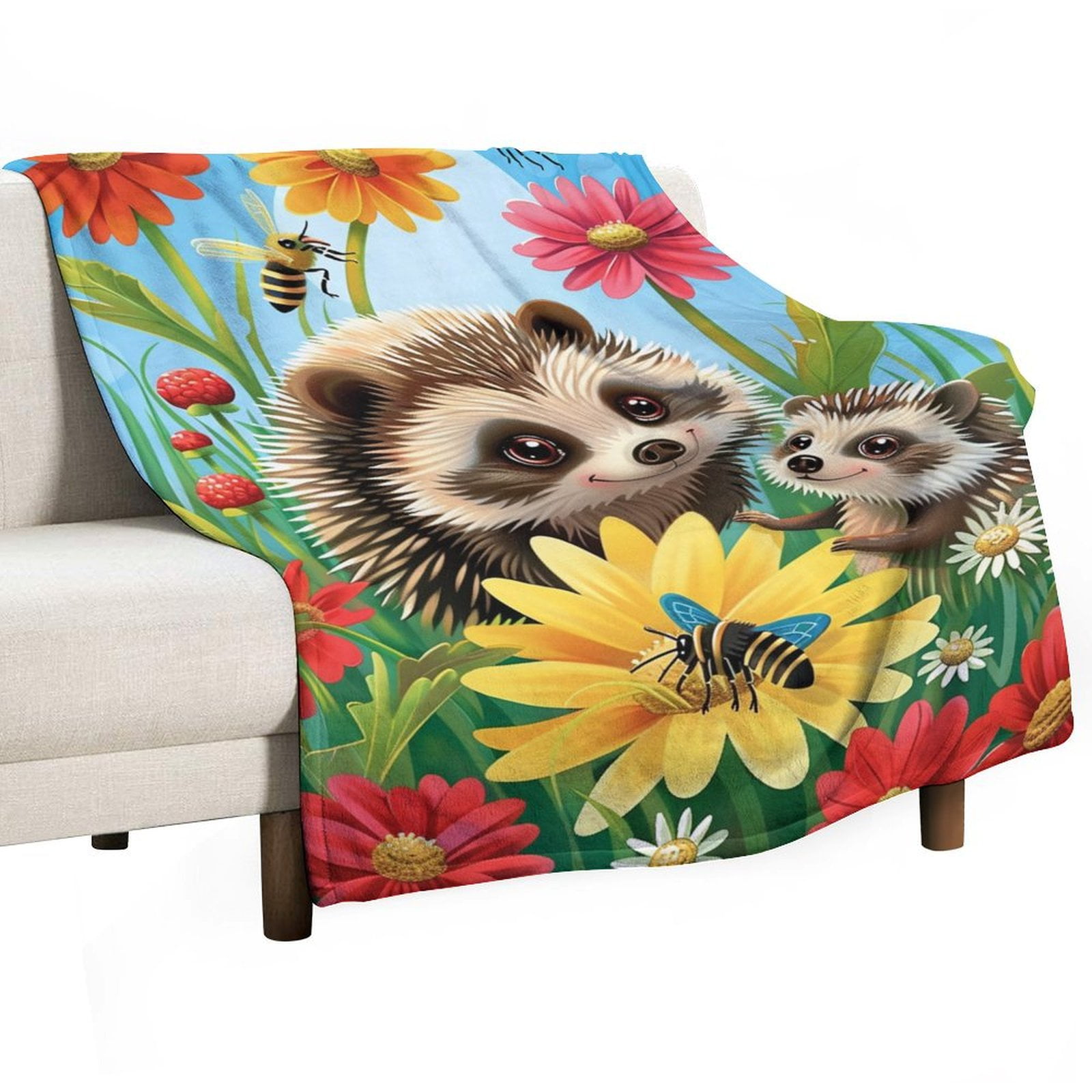 Cute Hedgehogs Floral Garden Soft Print Blanket Throw Blankets Warm Cozy Lightweight Couch ...