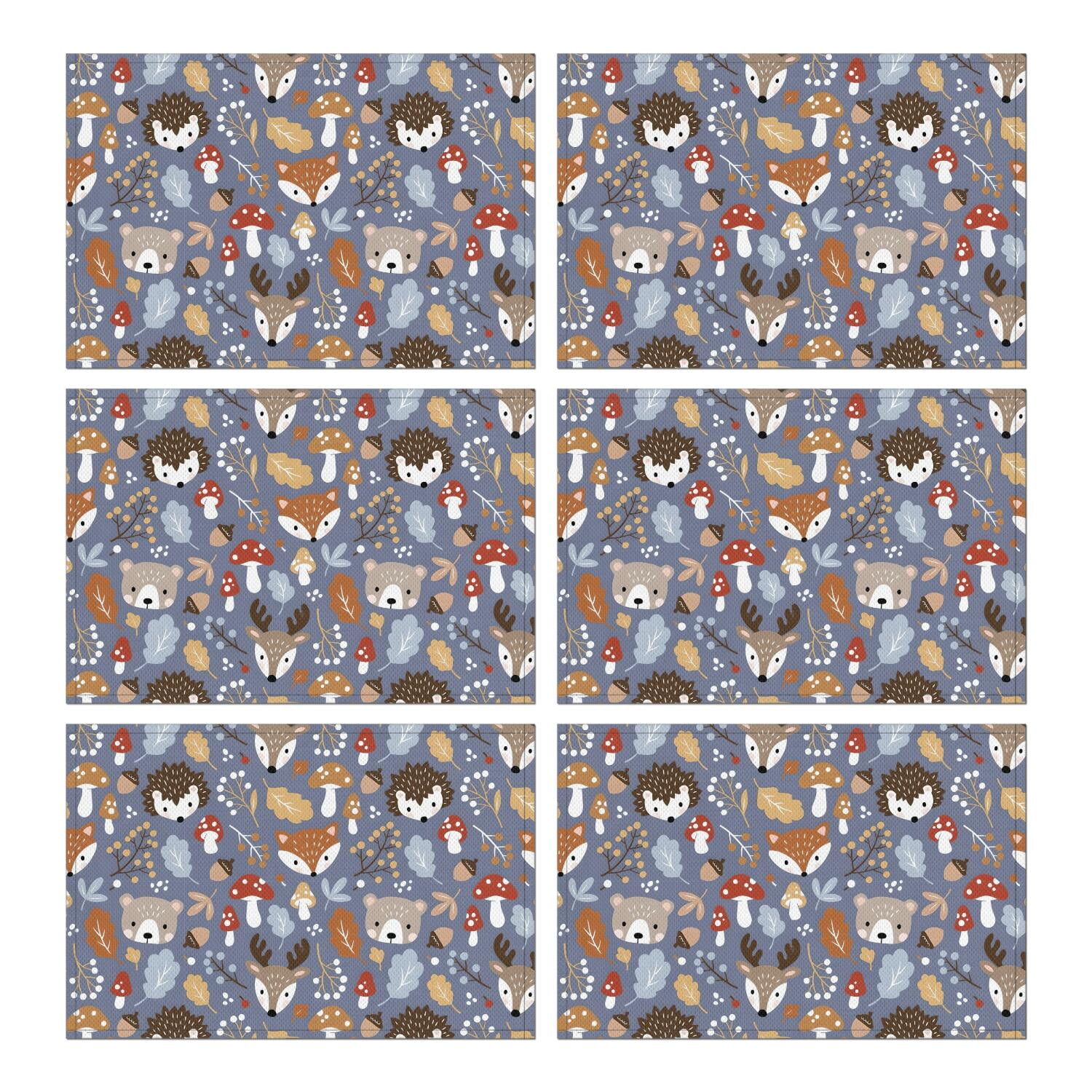 Cute Hedgehogs and Forest Animals Pattern Summer Placemats Table ...