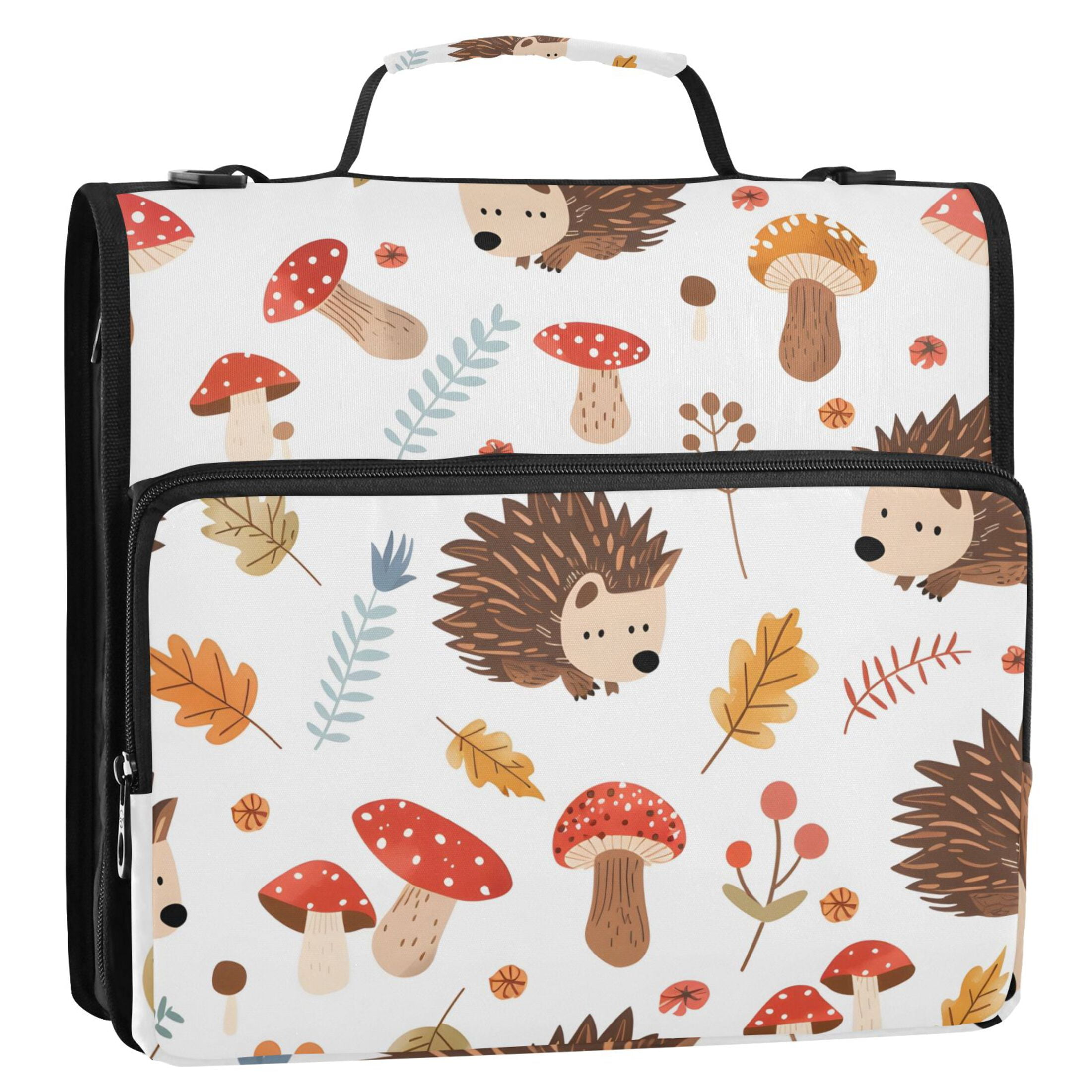 Cute Hedgehogs Leaves Mushrooms Binder Bag with Shoulder Strap 3 Ring ...