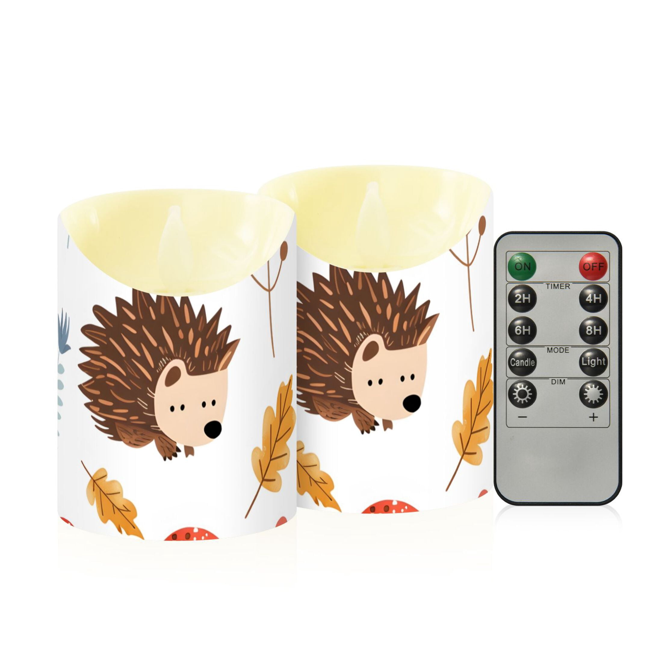 Cute Hedgehogs Leaves Mushrooms Flickering Flameless Candles with ...