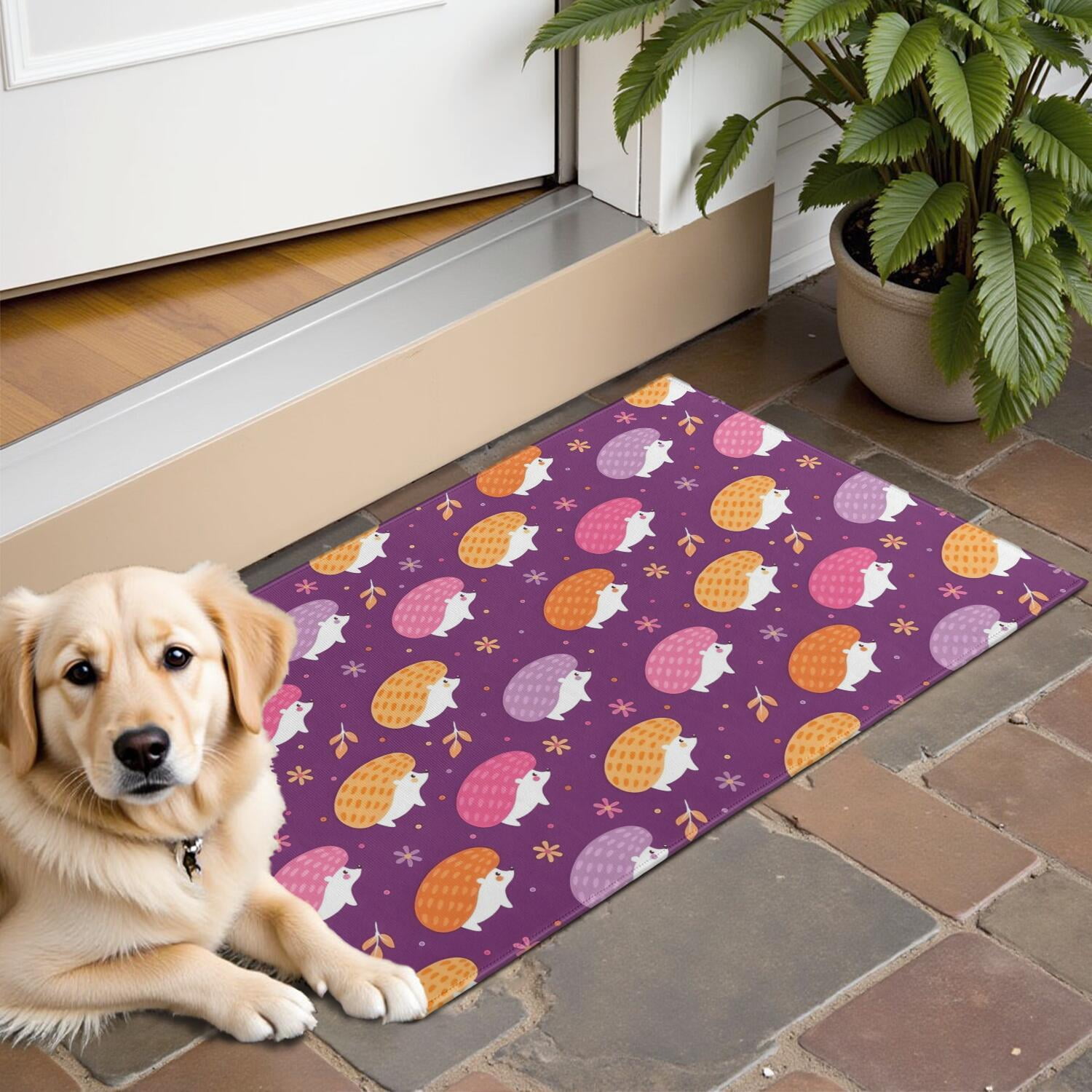 Cute Hedgehogs and Pioneer Flower Pattern Door Rugs,Washable Non Slip ...