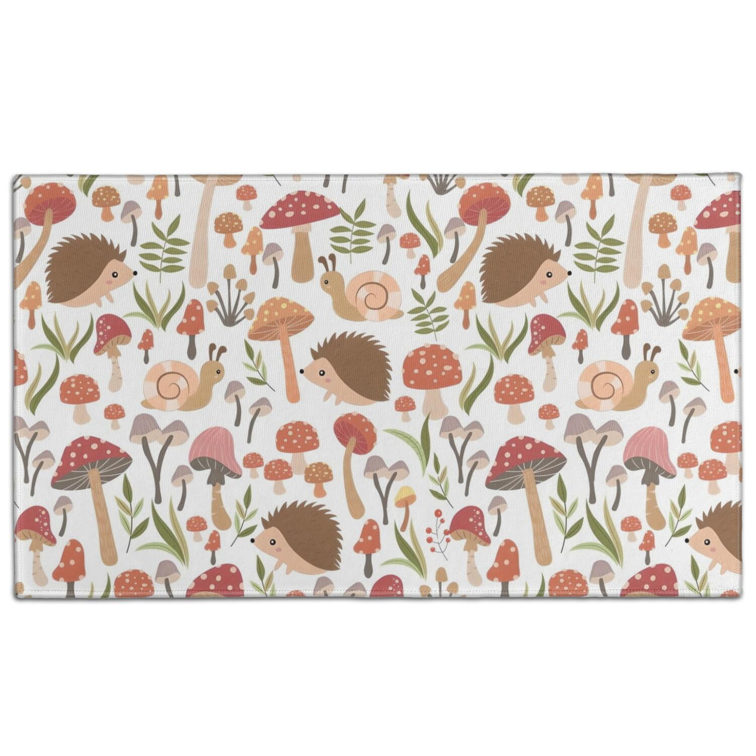 Cute Hedgehogs and Red Mushrooms Snails Pattern Door Rugs,Washable Non ...