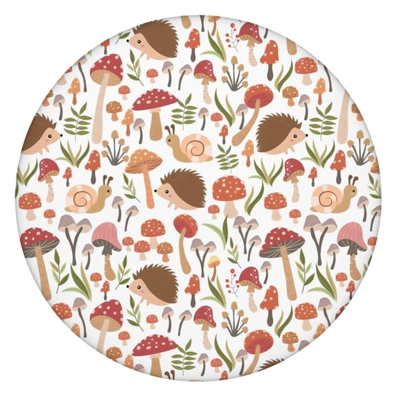 Cute Hedgehogs and Red Mushrooms Snails Pattern Round Fitted Tablecloth ...