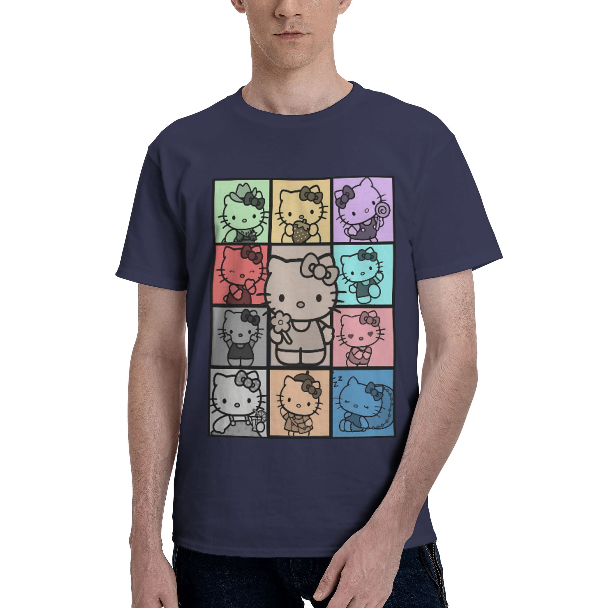 Cute Hello Cartoon Kitty(25) Shirts,Crew Neck,Short Sleeve,Graphic T ...