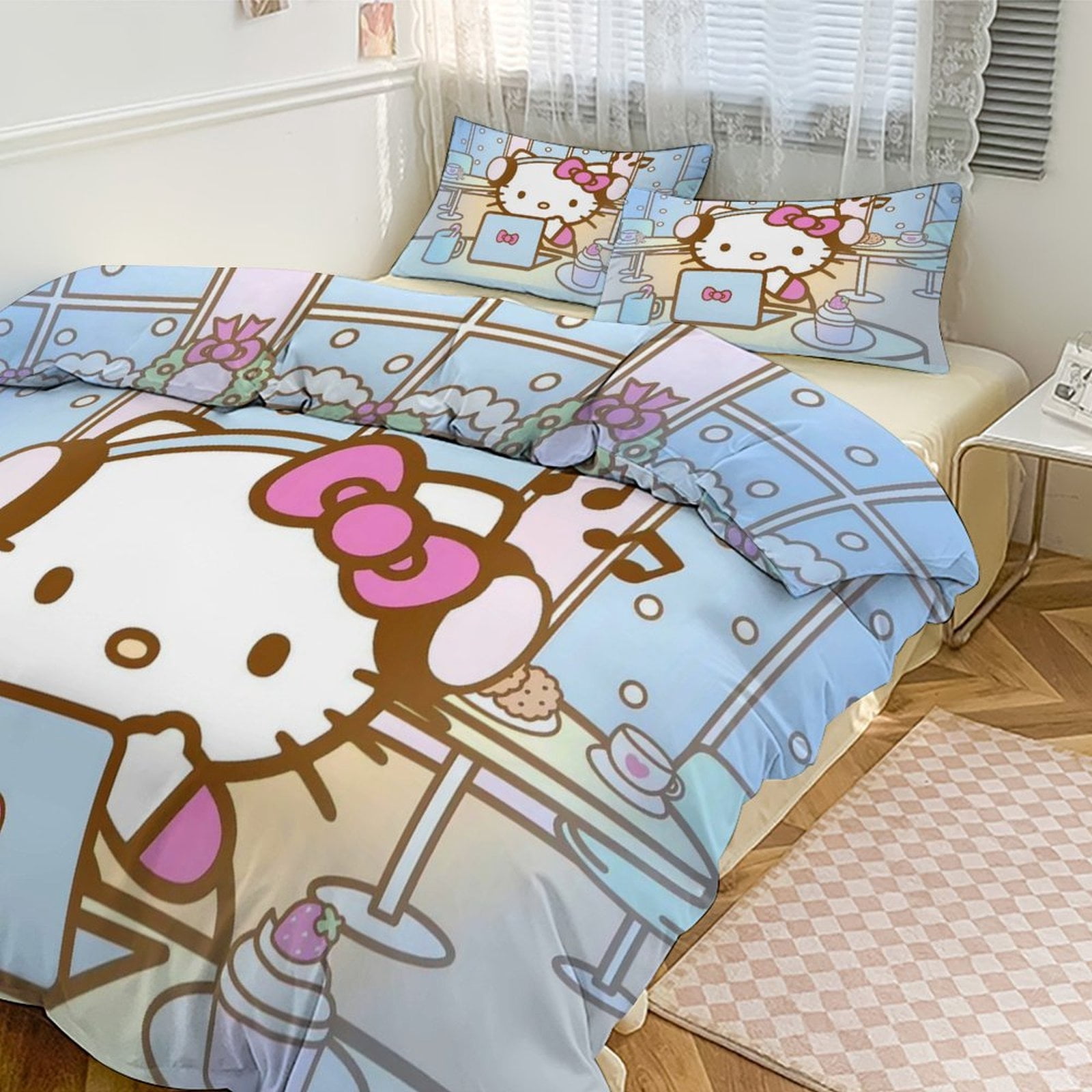 Cute Hello Kitty Bedding Sets for Girl Women Full Size Bedding Set 3pcs ...