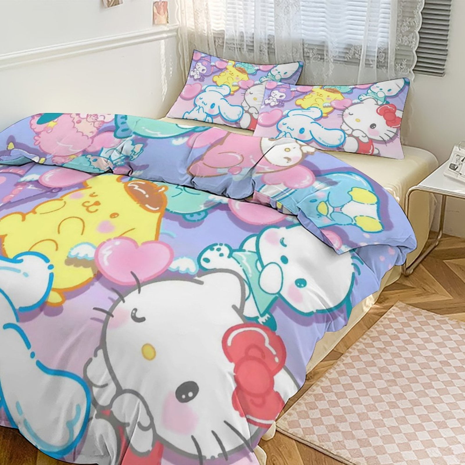 Cute Hello Kitty Bedding Sets for Girl Women Full Size Comforter Set 3pcs Comforter Sets 1 ...