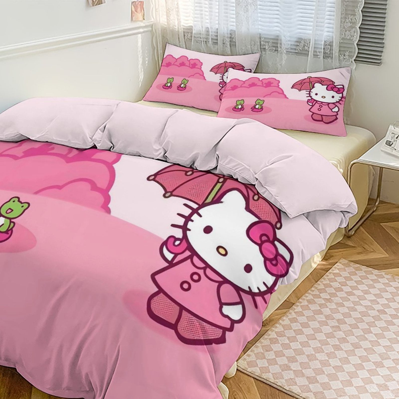 Cute Hello Kitty Bedding Sets for Girl Women Full Size 3pcs 1 Comforter ...