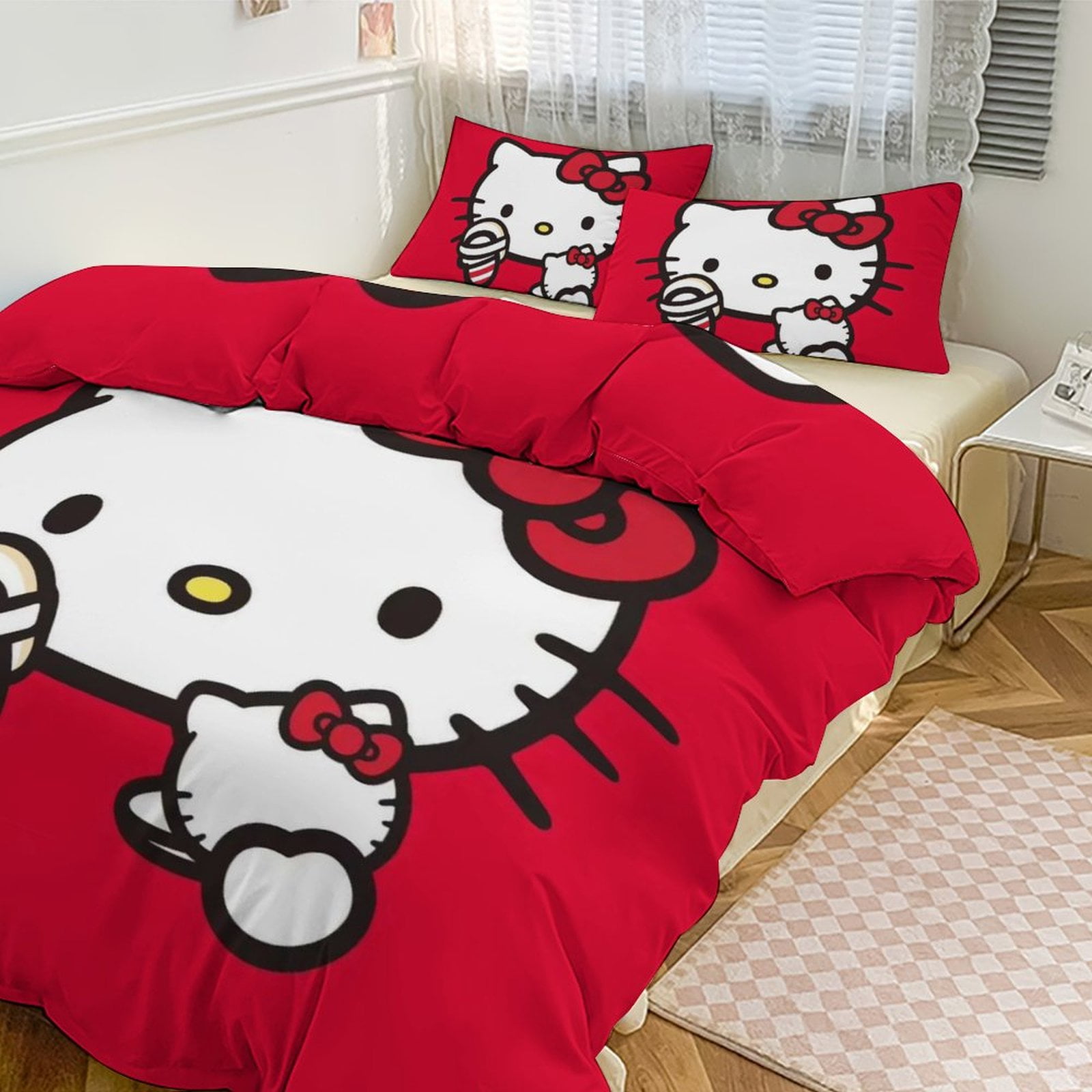 Cute Hello Kitty Bedding Sets for Girl Women Queen Size Comforter Set ...