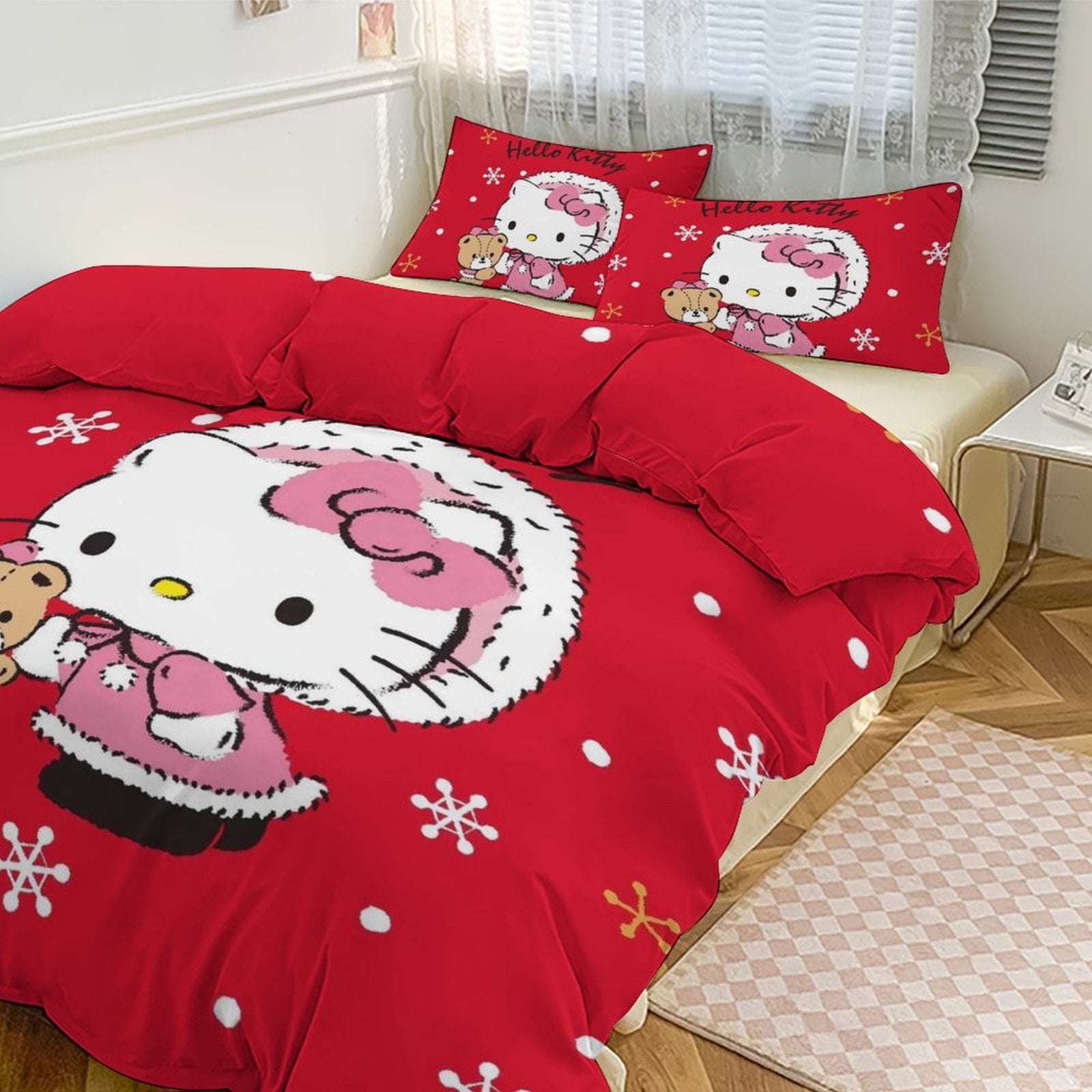 Cute Hello Kitty Bedding Sets for Girl Women Twin Size 3pcs 1 Comforter ...