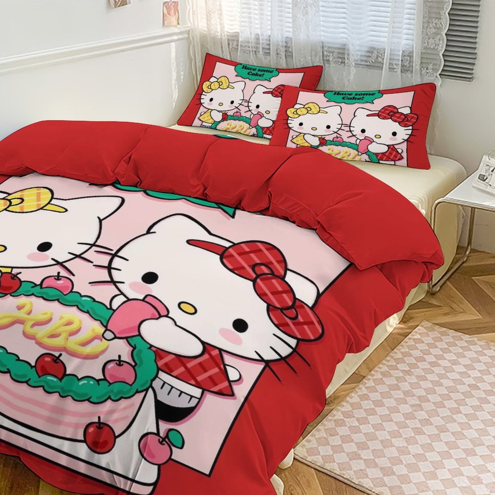 Cute Hello Kitty Bedding Sets for Girl Women Twin Size 3pcs 1 Comforter ...
