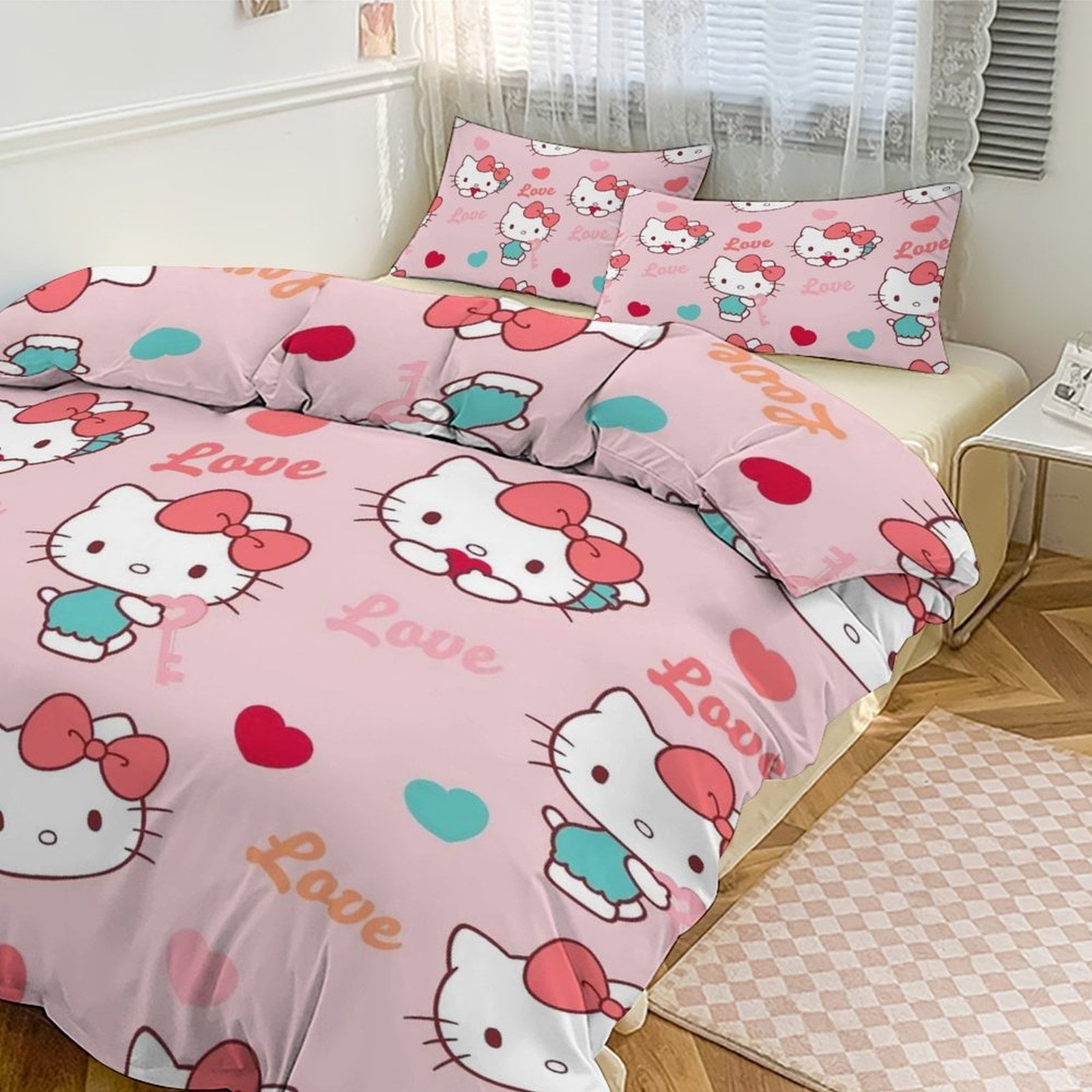 Cute Hello Kitty Bedding Sets for Girl Women Twin Size Comforter Set ...