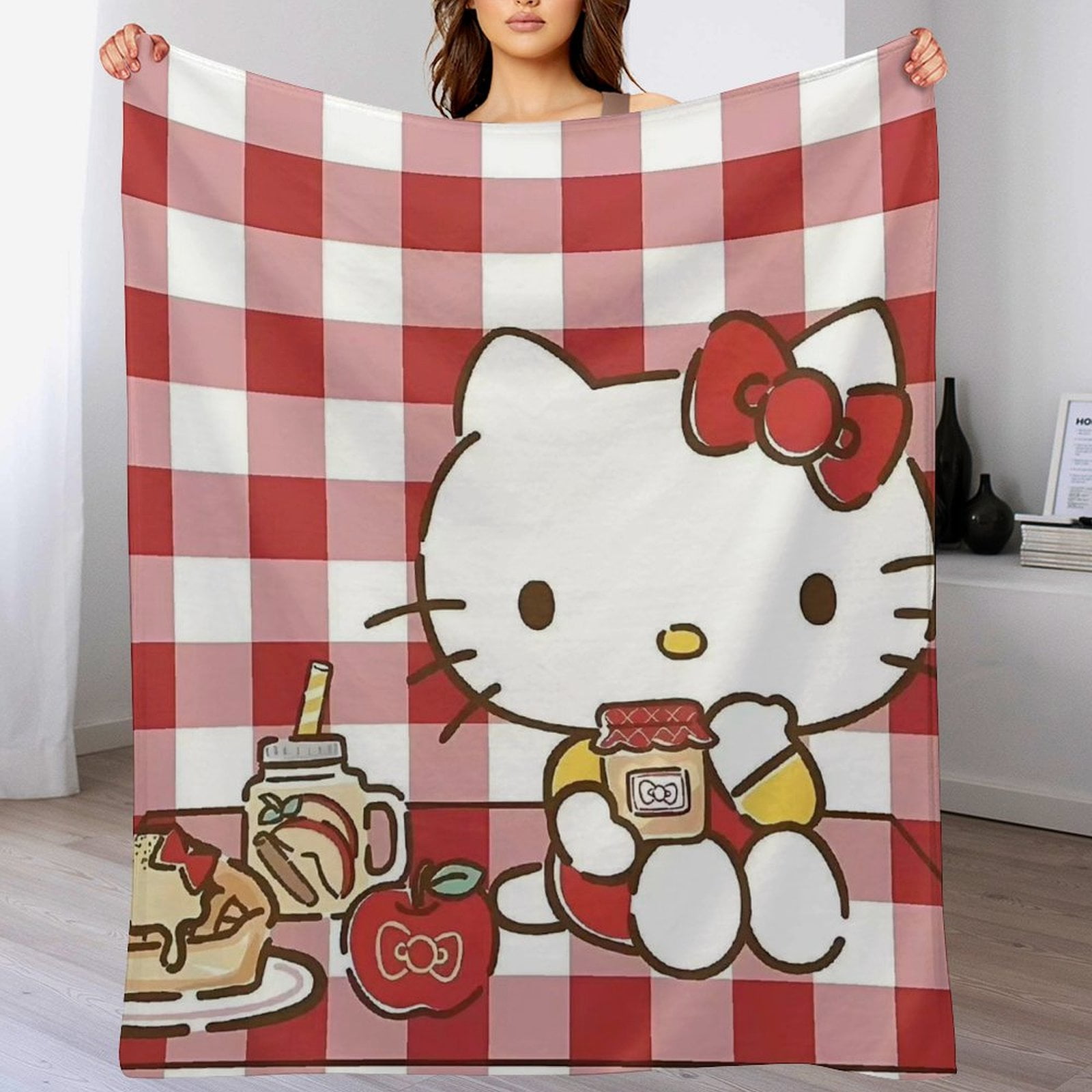 Cute Hello Kitty Blanket Anime Flannel Throw Blanket Warm Soft for ...