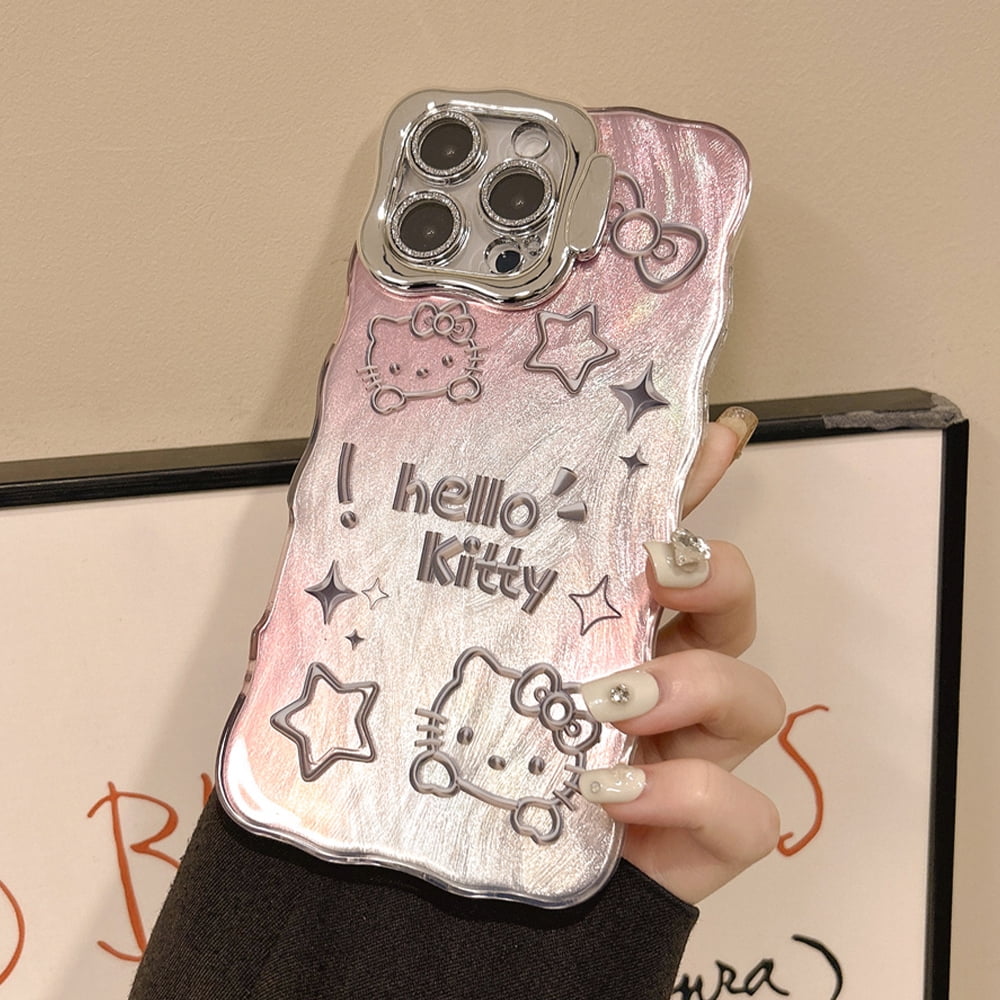 Cute Hello Kitty Curly Wave Phone Case For iPhone 15 16 11 12 13 14 Pro ...
