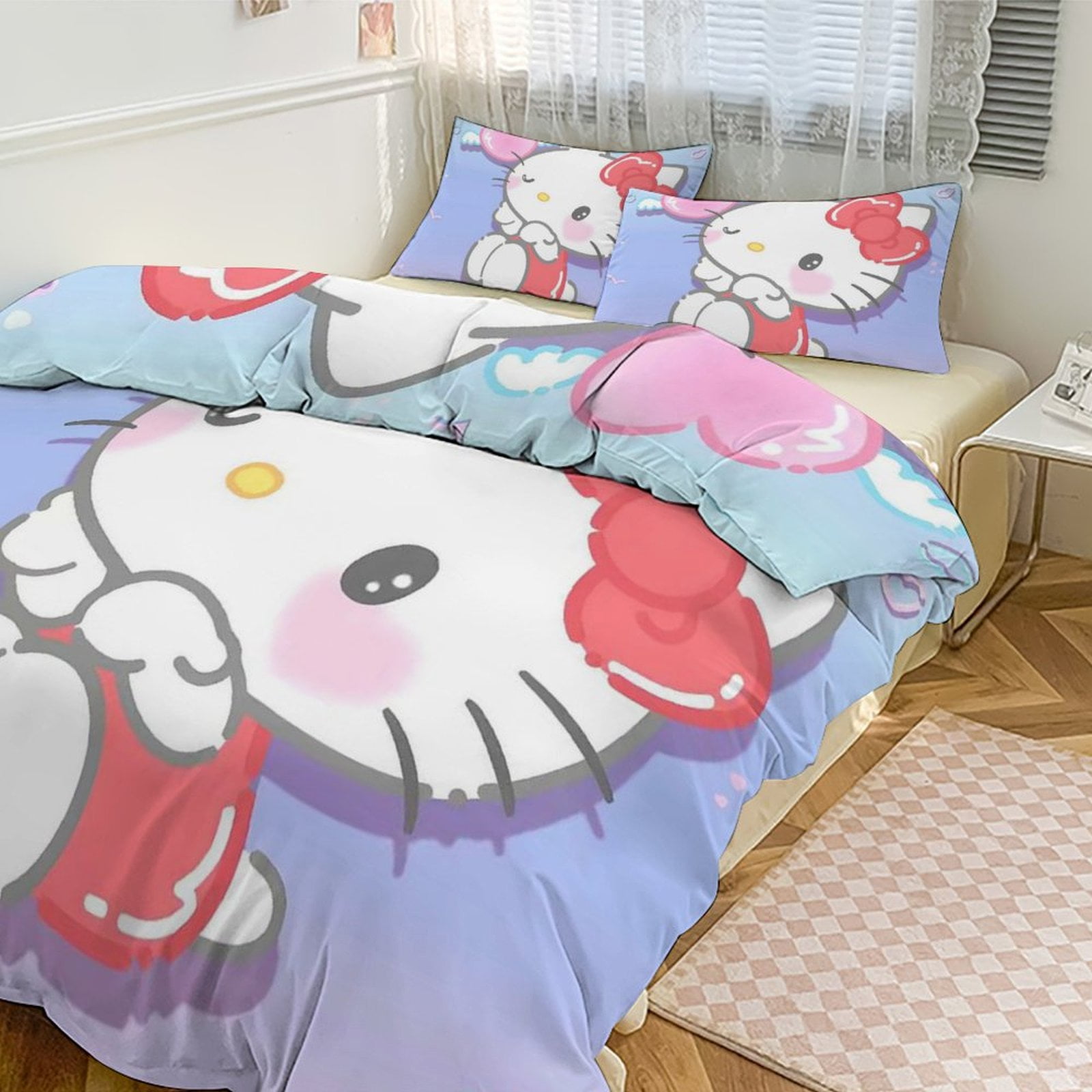Cute Hello Kitty Duvet Cover Full Bedding Set Cartoon Kawaii Bed Set ...