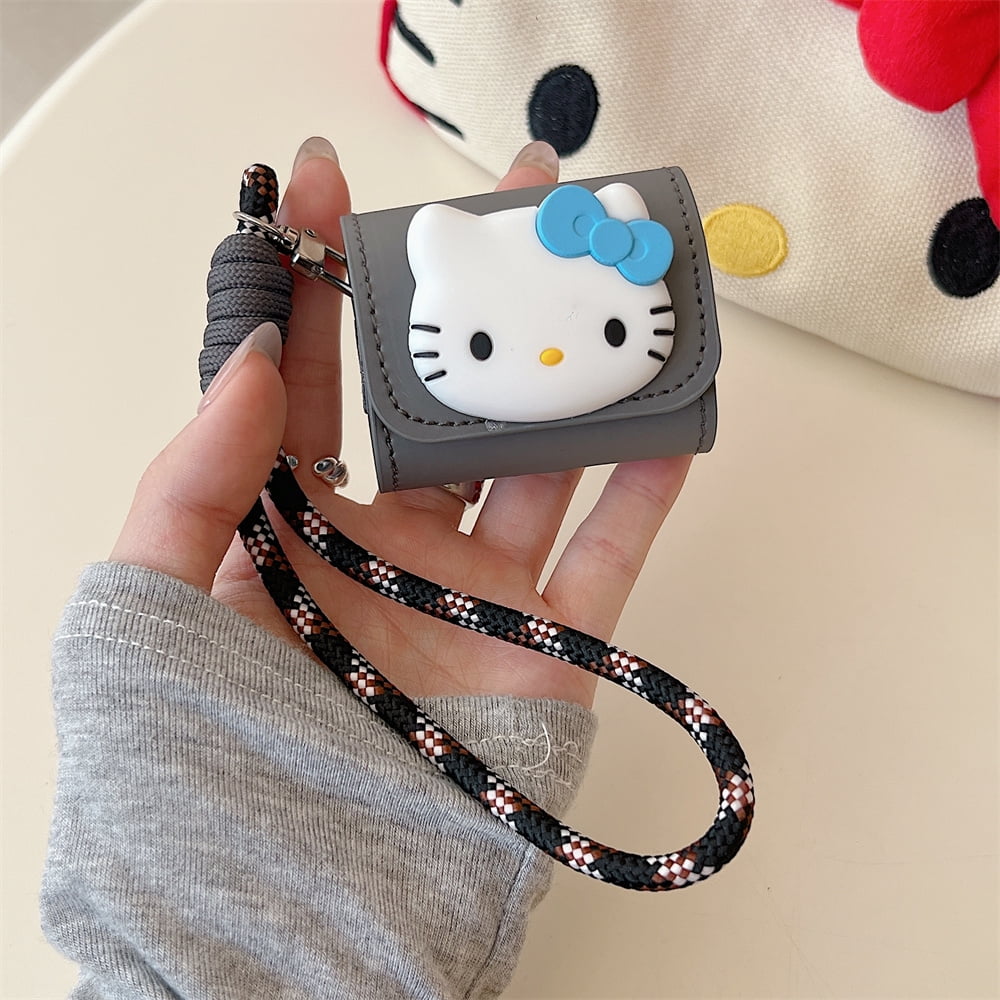 Cute Hello Kitty Flip Leather Case For Airpods 4 3 Colorful Wrist Strap Lanyard Earphone ...