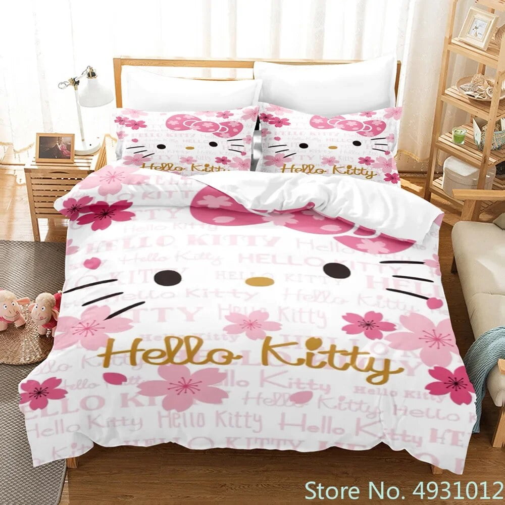 Cute Hello Kitty Love Bedding Set Pillowcase Japanese Anime Bedclothes ...