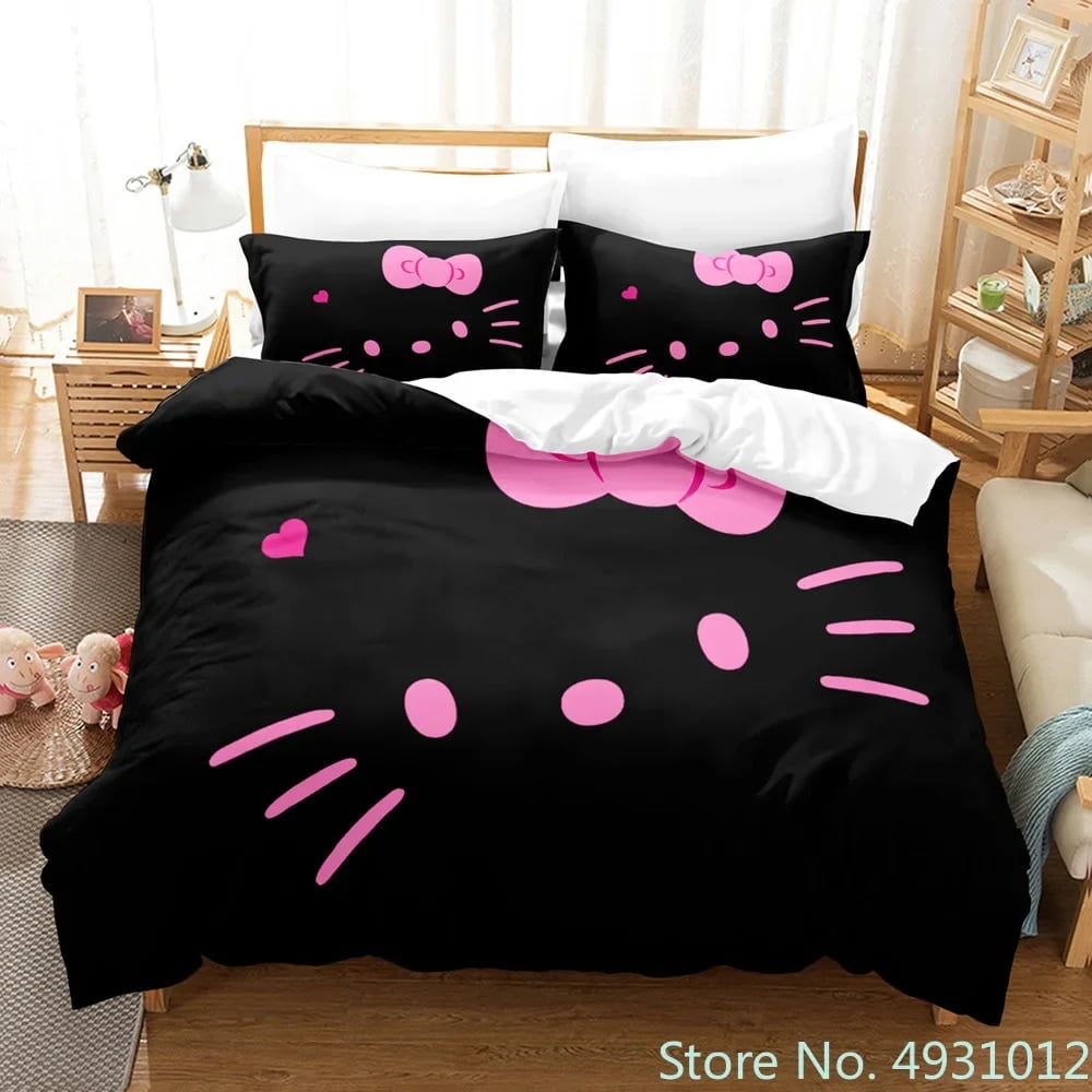 Cute Hello Kitty Love Bedding Set Pillowcase Japanese Anime Bedclothes ...