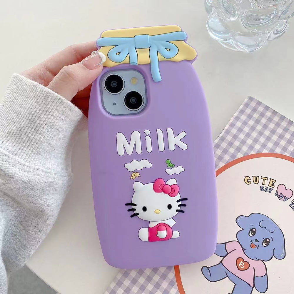 Cute Hello Kitty Milk Bottle Soft Silicone Phone Case For iPhone 16 15 ...